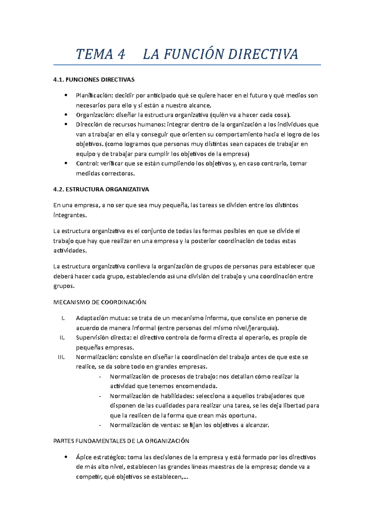 TEMA 4 - Apuntes 4 - TEMA 4 LA FUNCIÓN DIRECTIVA 4. FUNCIONES ...
