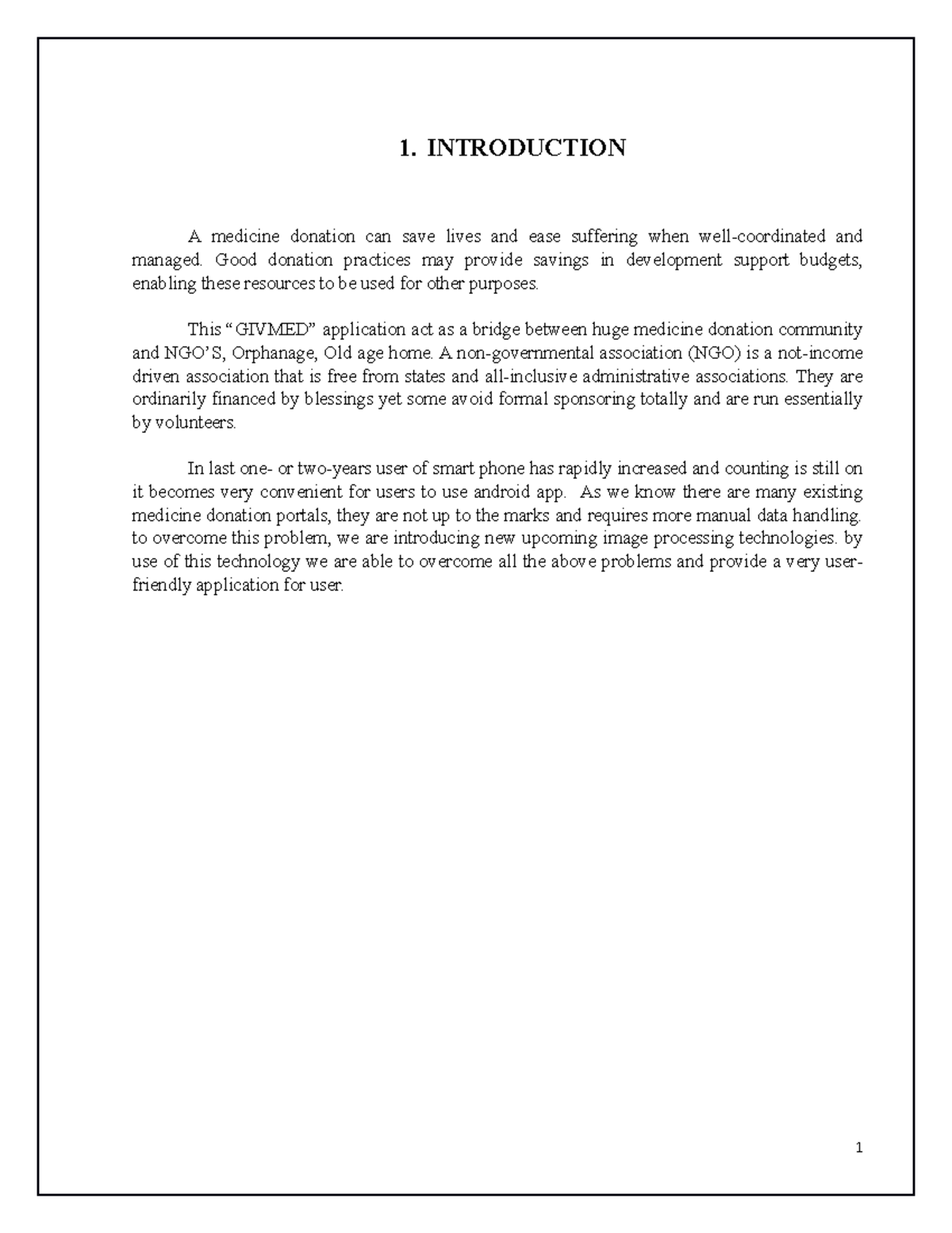 Part2 - THIS IS SYNOPSIS OF PROJECT - 1. INTRODUCTION A medicine ...