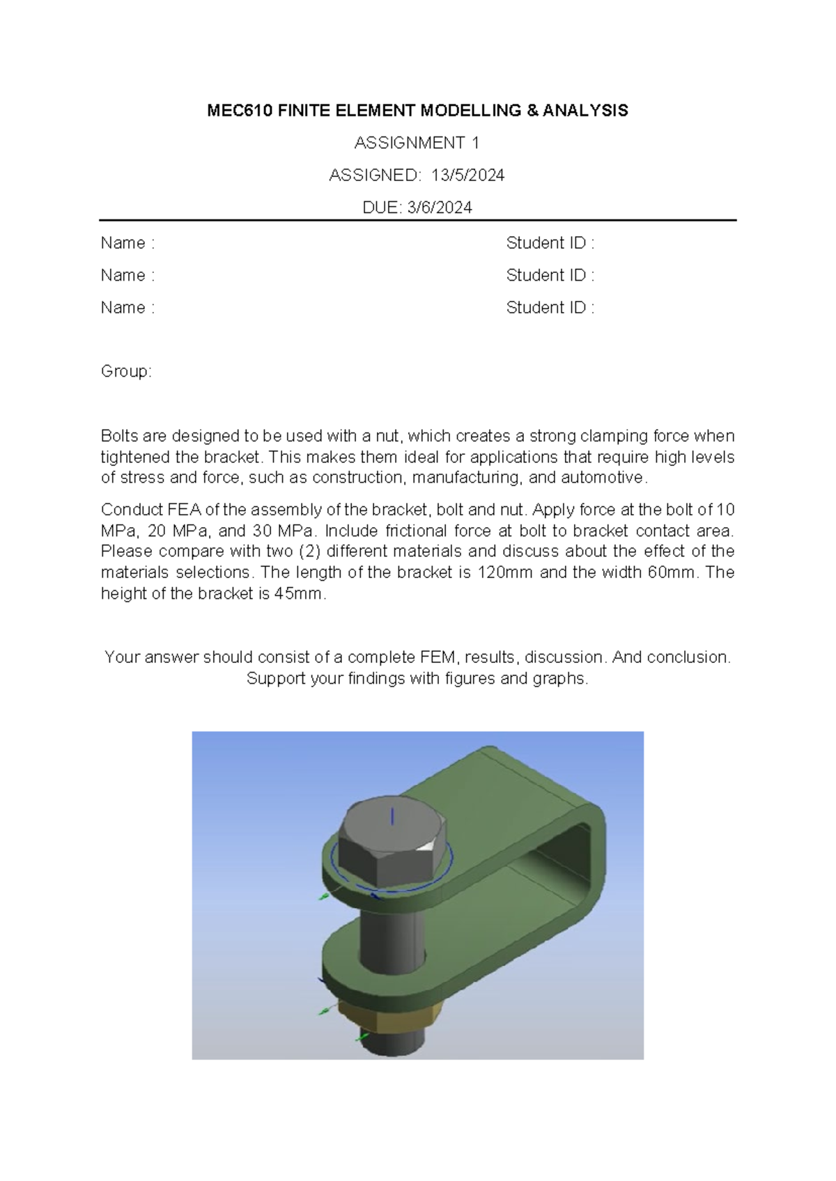 Assignment 1 MEC610 Finite Element Modelling MAY24 - MEC610 FINITE ELEMENT MODELLING & ANALYSIS ...