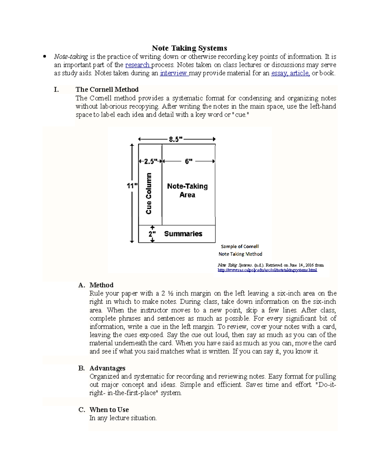 Note Taking Systems - It is an important part of the research process ...