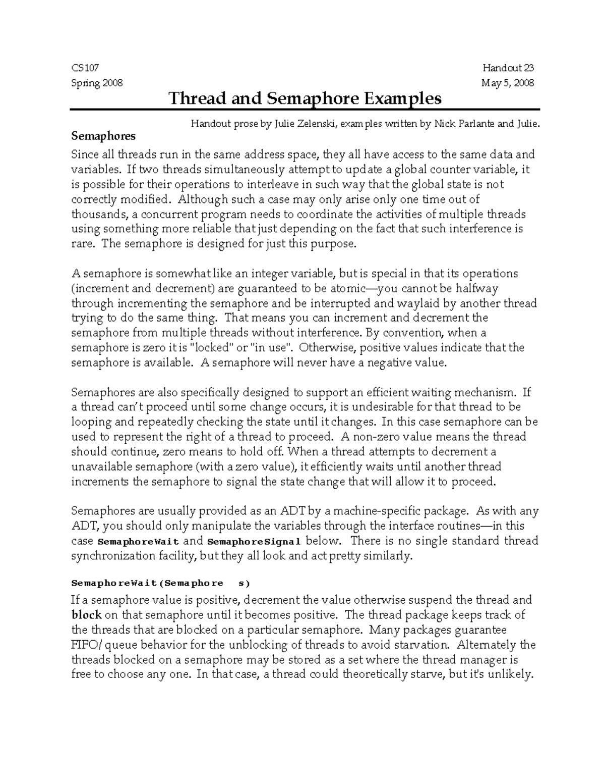 23-Concurrency-Examples - CS107 Handout 23 Spring 2008 May 5, 2008 ...