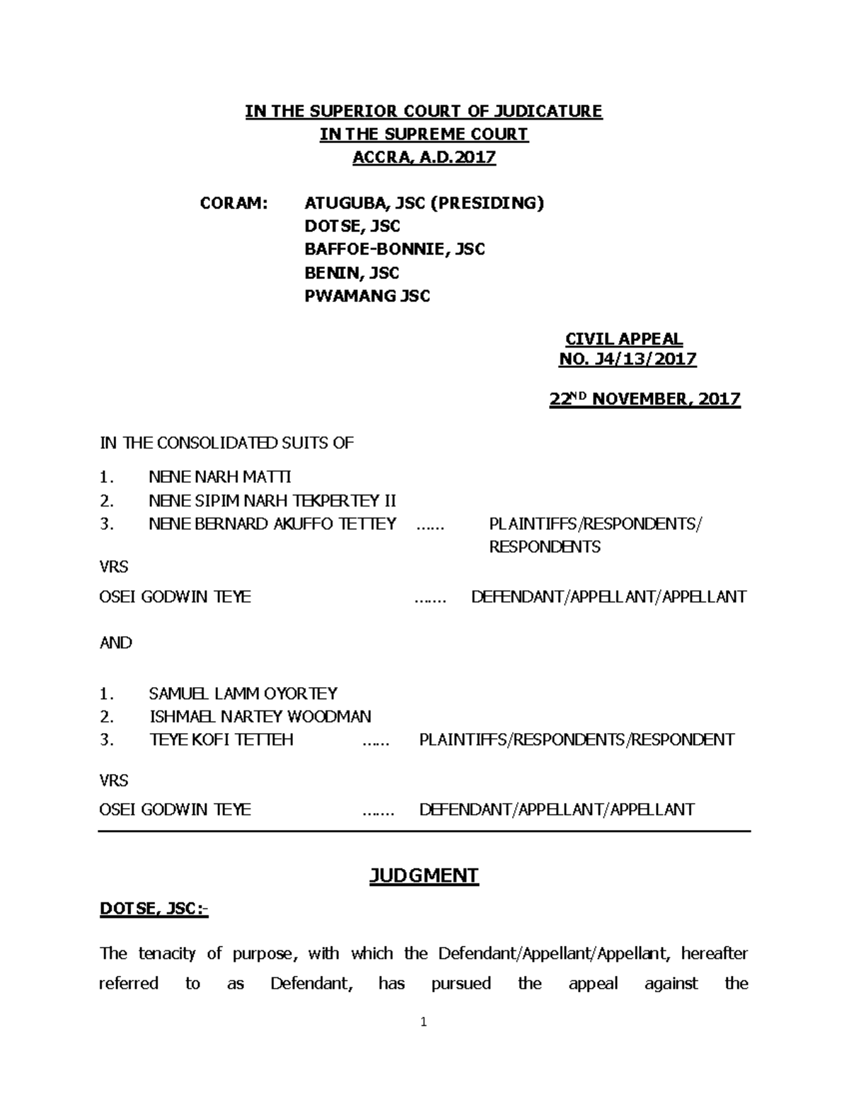 NENE NARH Matti 2 ORS - IN THE SUPERIOR COURT OF JUDICATURE IN THE ...