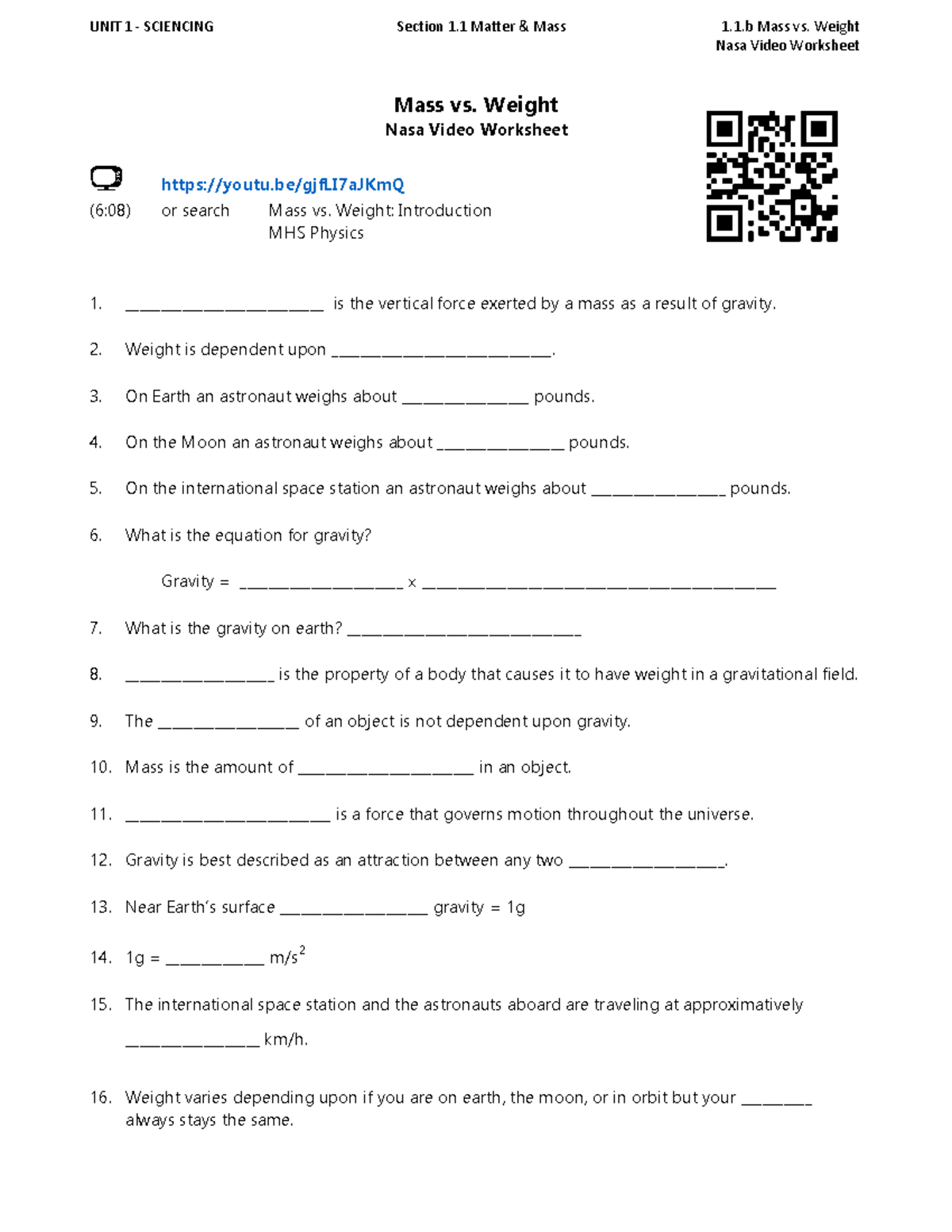 1 1 b Mass Vs Weight Nasa Video Worksheet UNIT 1 SCIENCING Section 1-1-b-mass-vs-weight-nasa-video-worksheet-unit-1-sciencing-section