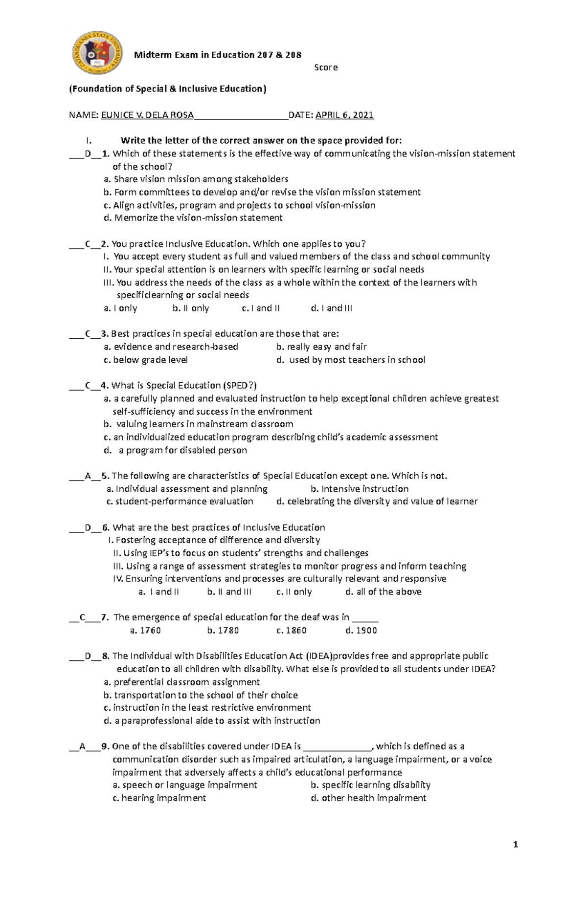 504321541 Midterm Exam in Education 208 - Midterm Exam in Education 207 ...