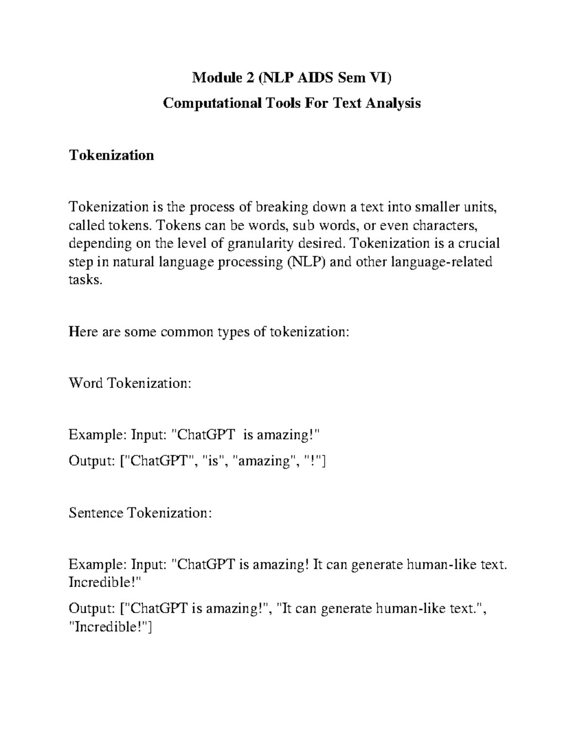 Computational Tools For Text Analysis - Module 2 (NLP AIDS Sem VI) Computational Tools For Text ...