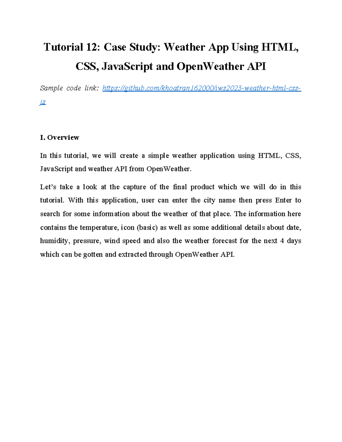 Tutorial 12 - Case Study - Weather App Using HTML, CSS, Java Script and ...