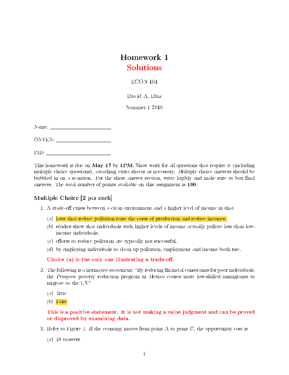 Homework 01 Solutions - Homework 1 Solutions ECON 101 David A. Díaz ...