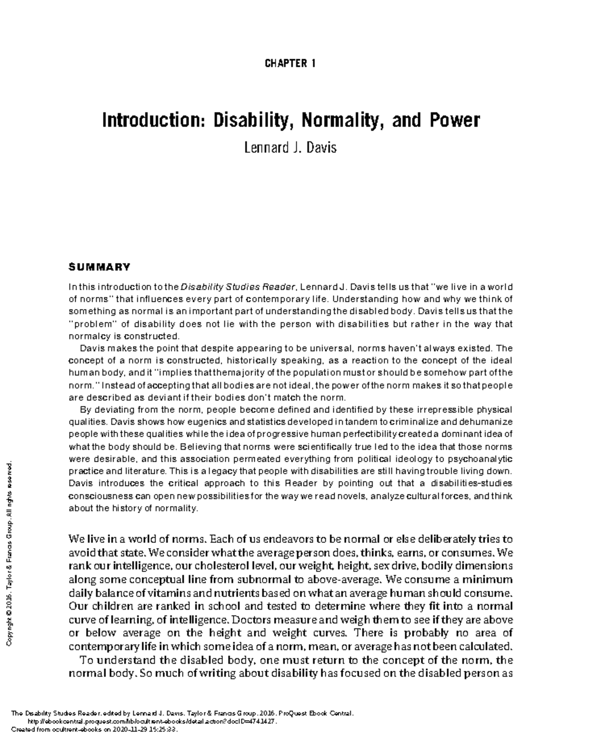 Introduction: Disability, Normality, and Power - SUMMARY In this ...