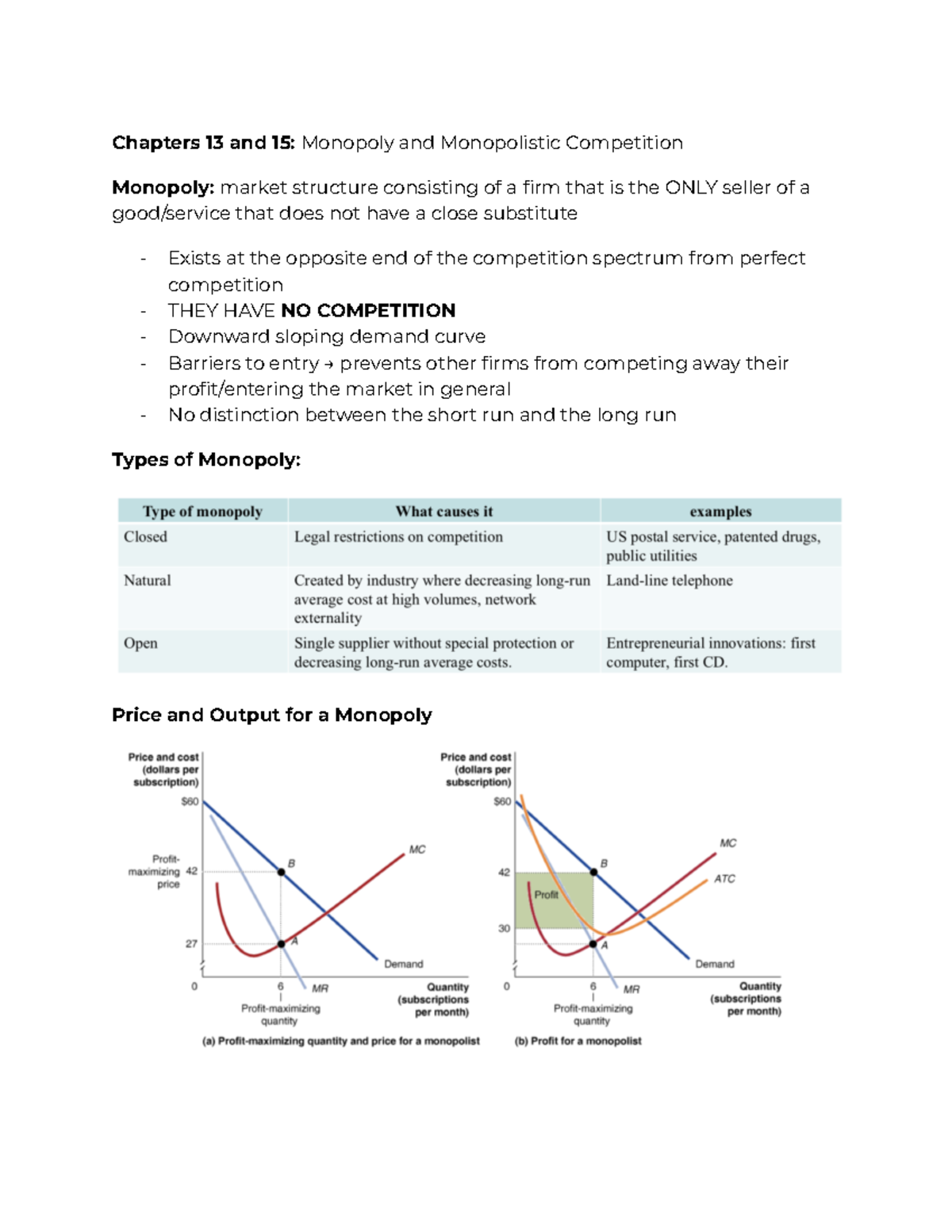 Chapters 13 and 15 Monopoly and Monopolistic Competition - Chapters 13 ...