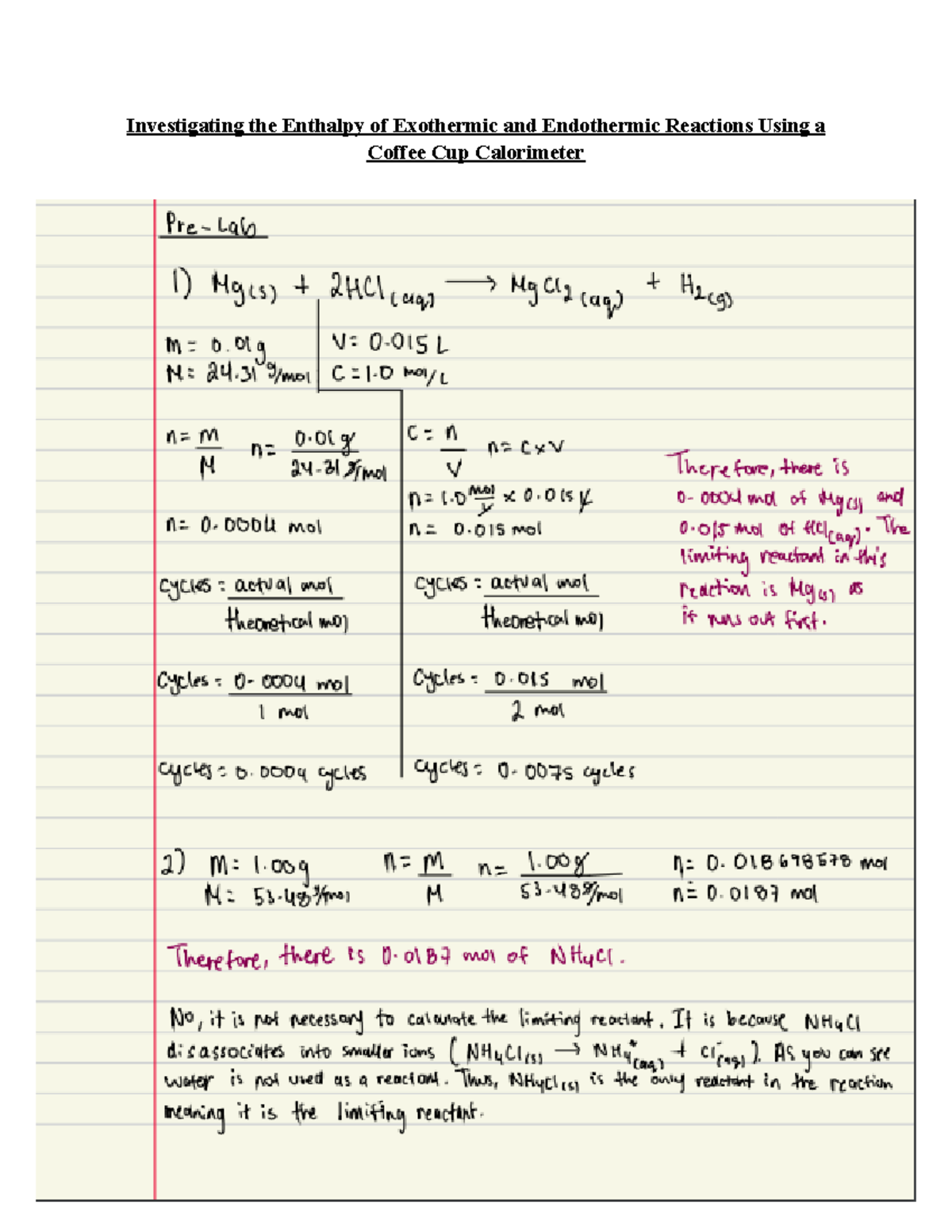 Calorimetry Lab Report - Investigating the Enthalpy of Exothermic and ...