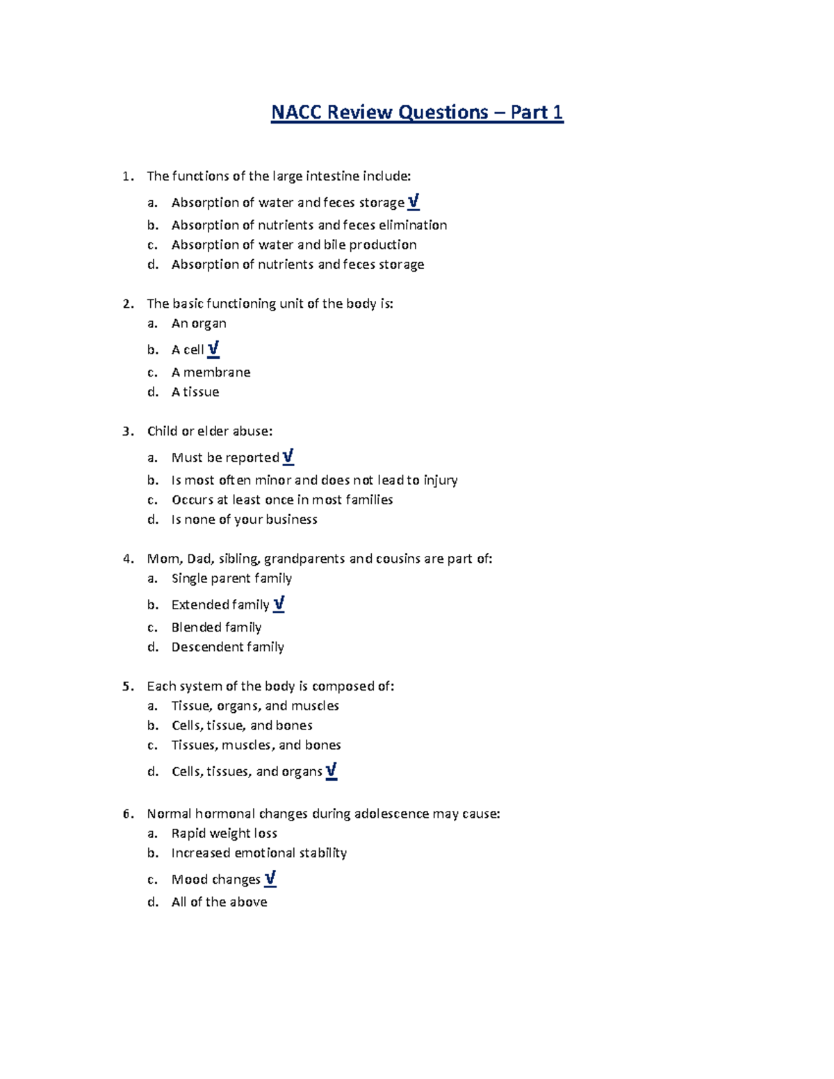 NACC Review Questions - Part 1 - NACC Review Questions – Part 1 The ...