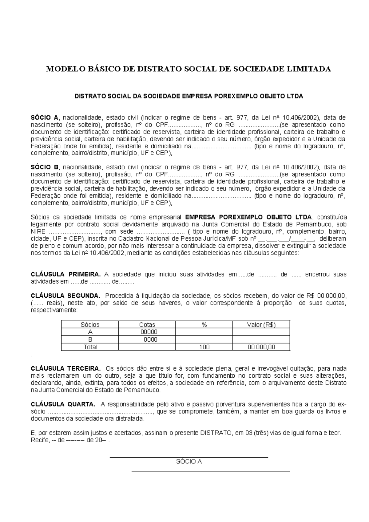 Soc Empresaria Modelos 21 Distrato Normal - MODELO BÁSICO DE DISTRATO ...