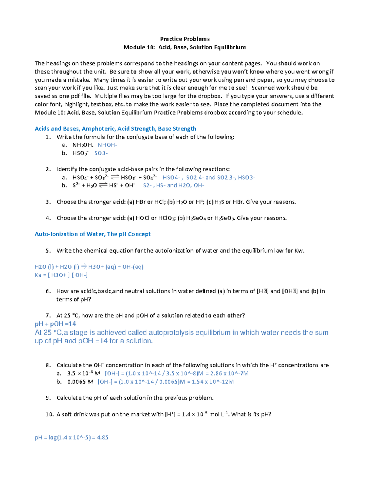 Chem Practice problems - Practice Problems Module 10: Acid, Base ...