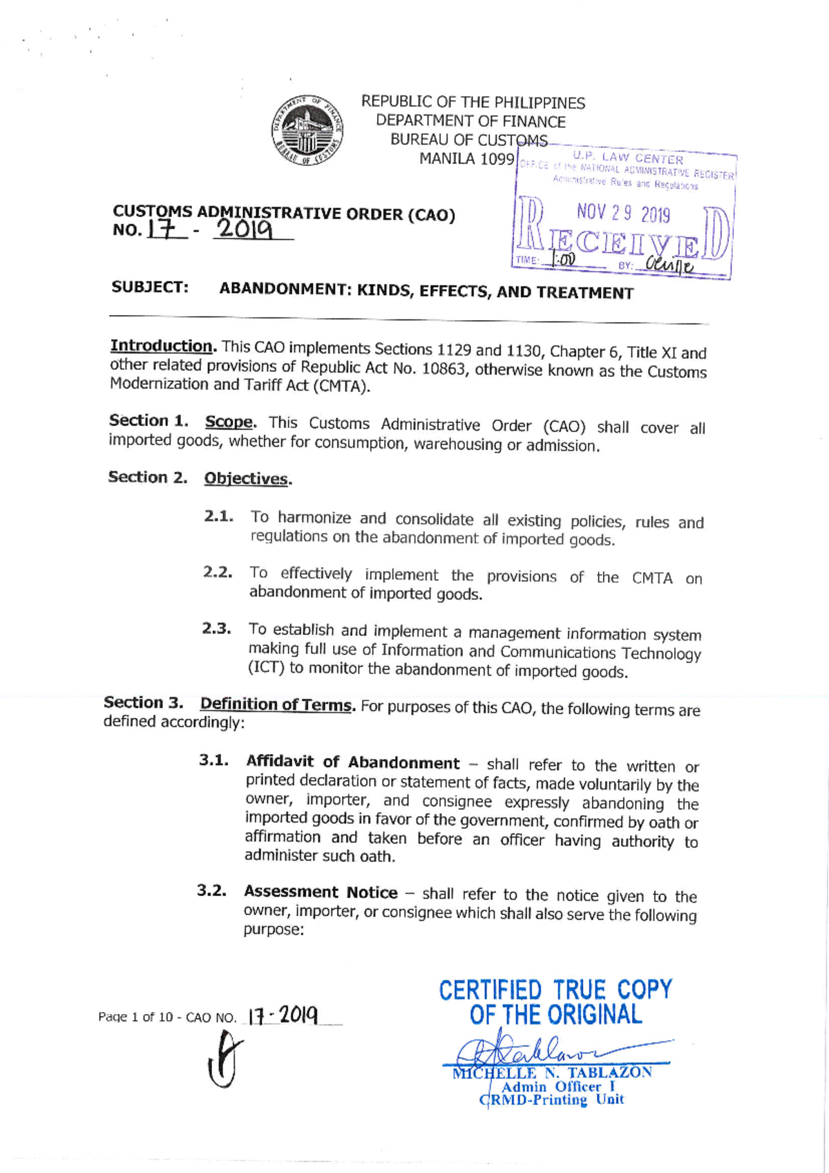 CAO-17-2019-Abandonment Kinds Effects and Treatment - BS Customs ...