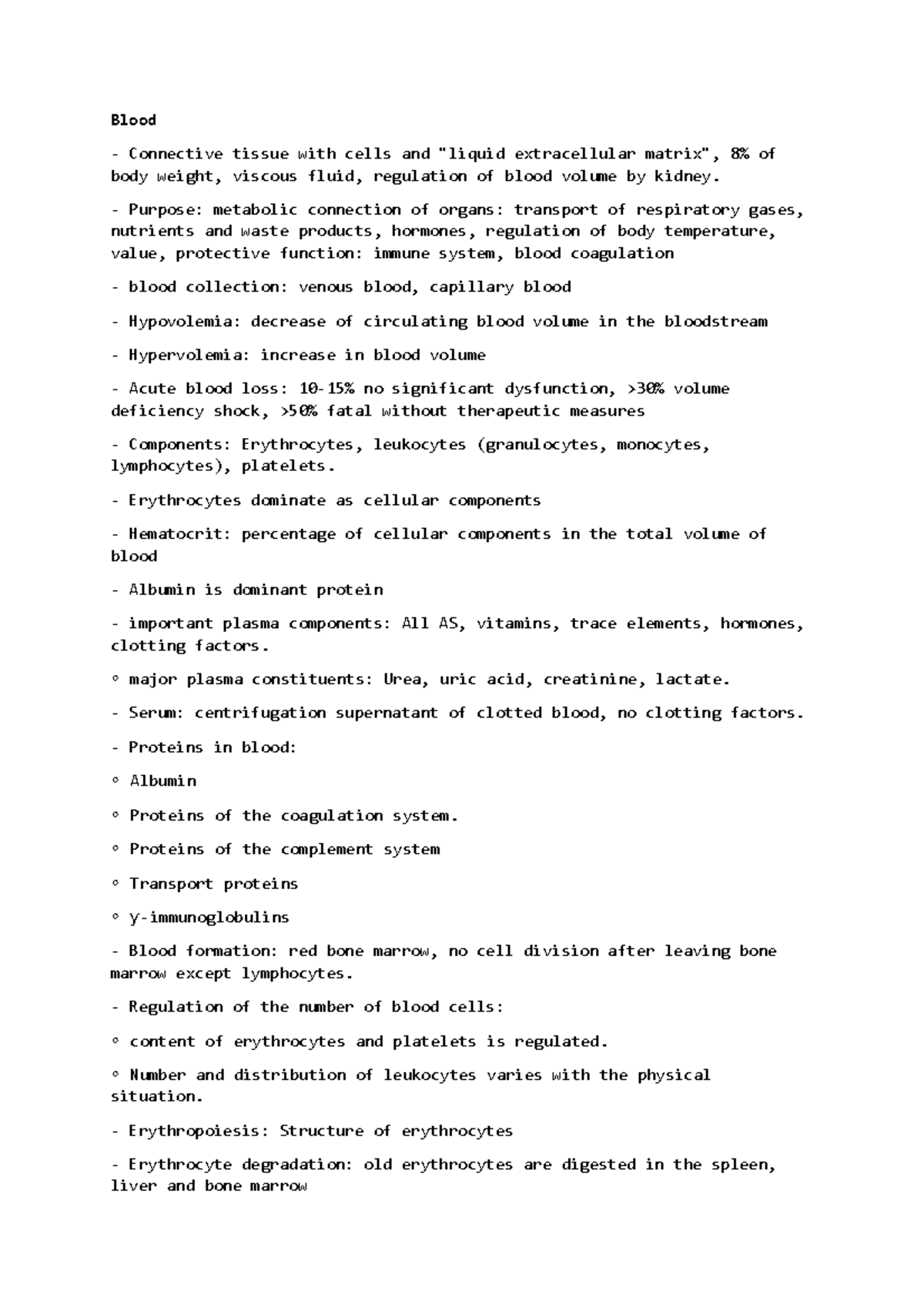 Blood - Lecture notes 1 - BIOL 430 LEC - ARC - Studocu