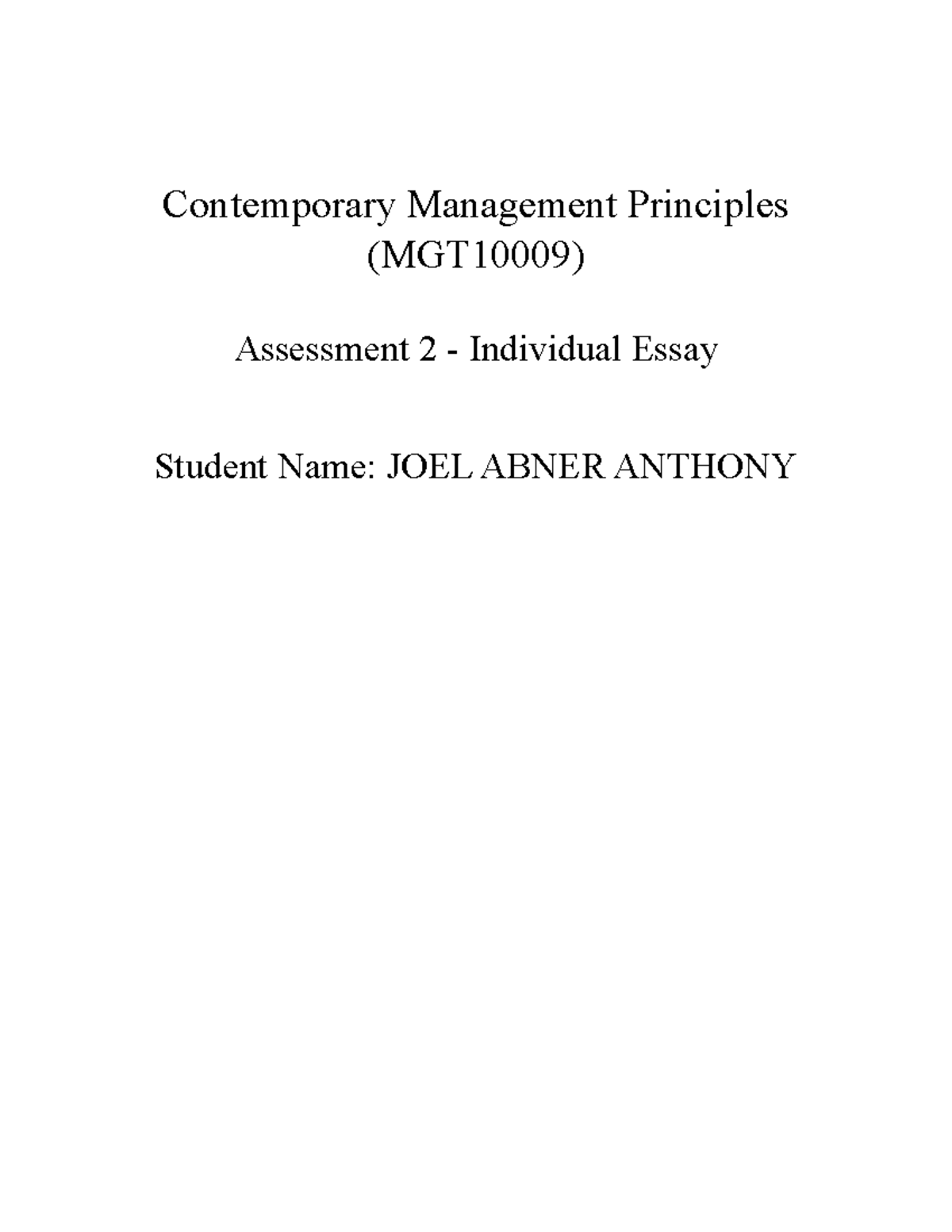 MGT 10009 ( Assignment 2) - Contemporary Management Principles ...