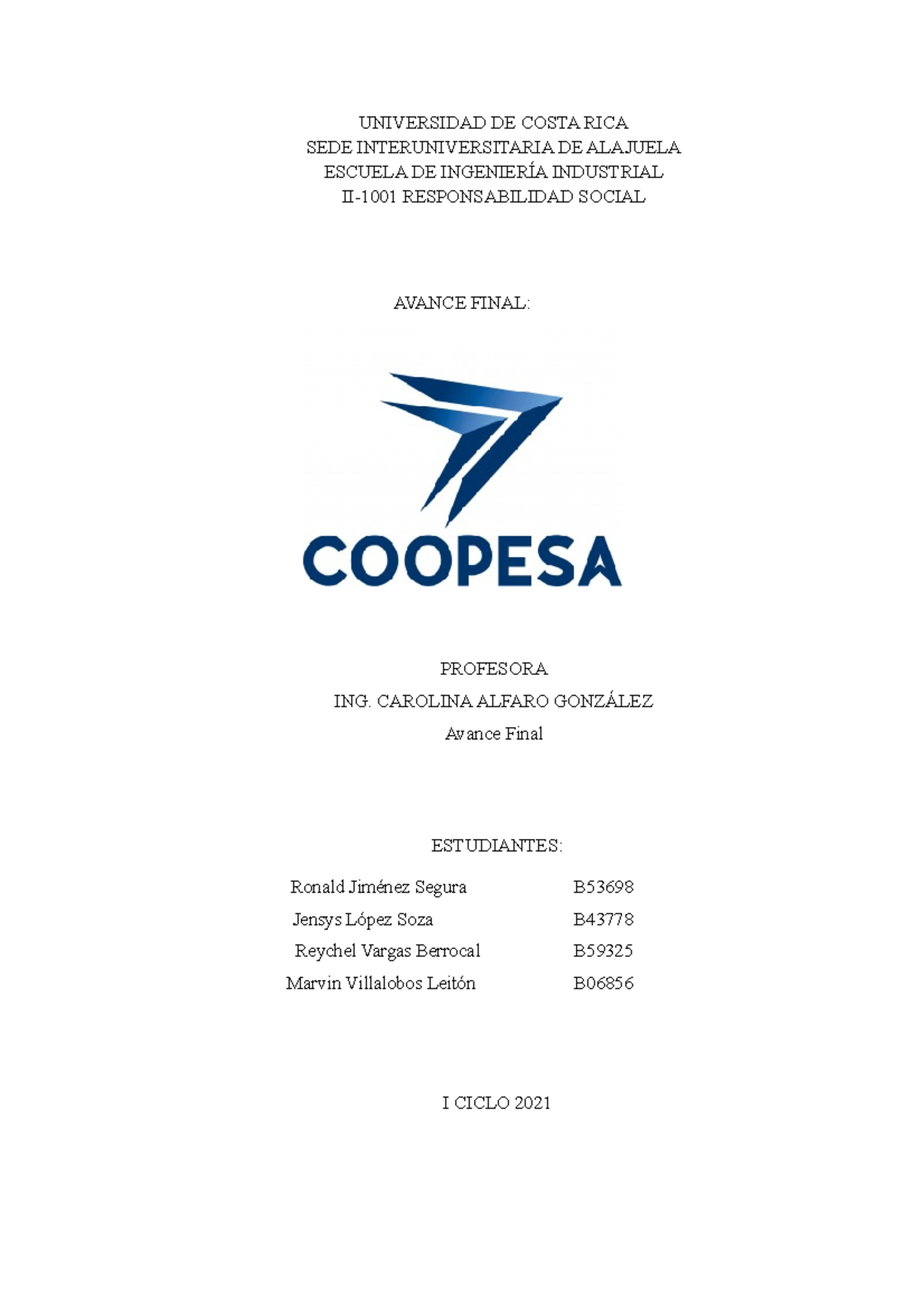 Entrega Final Coopesa - UNIVERSIDAD DE COSTA RICA SEDE ...