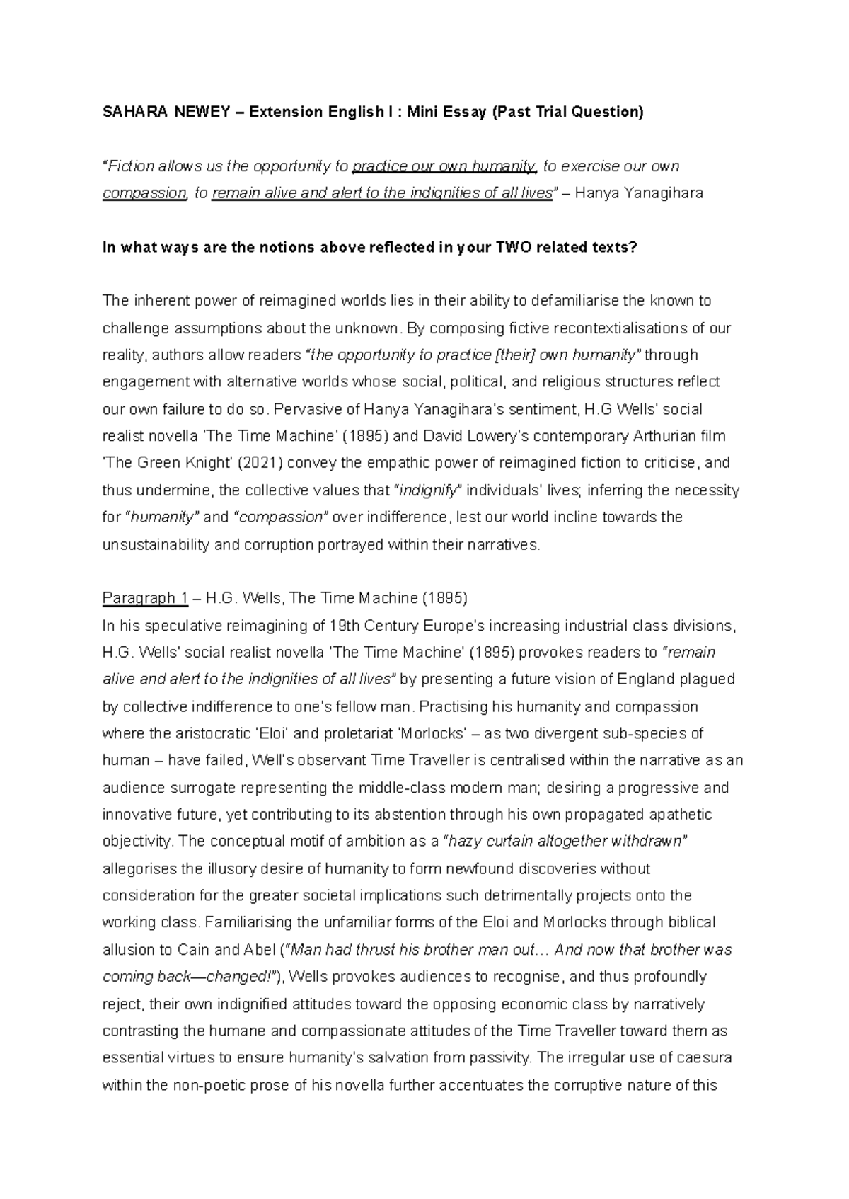Extension 1 Mini Essay (Past Trial Question) - SAHARA NEWEY – Extension ...