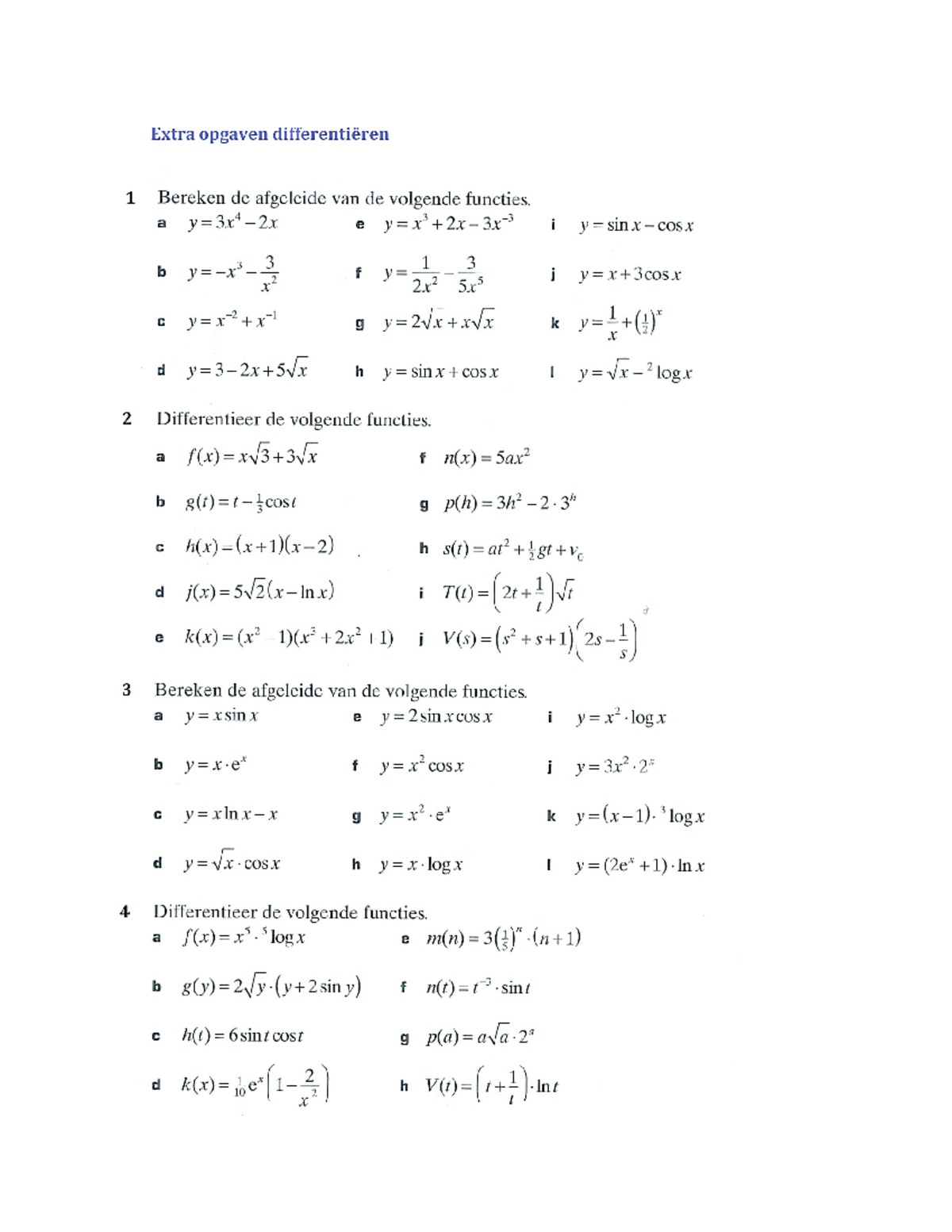 Extra opgaven differentiëren - 1.3: Wiskunde differentieren en ...
