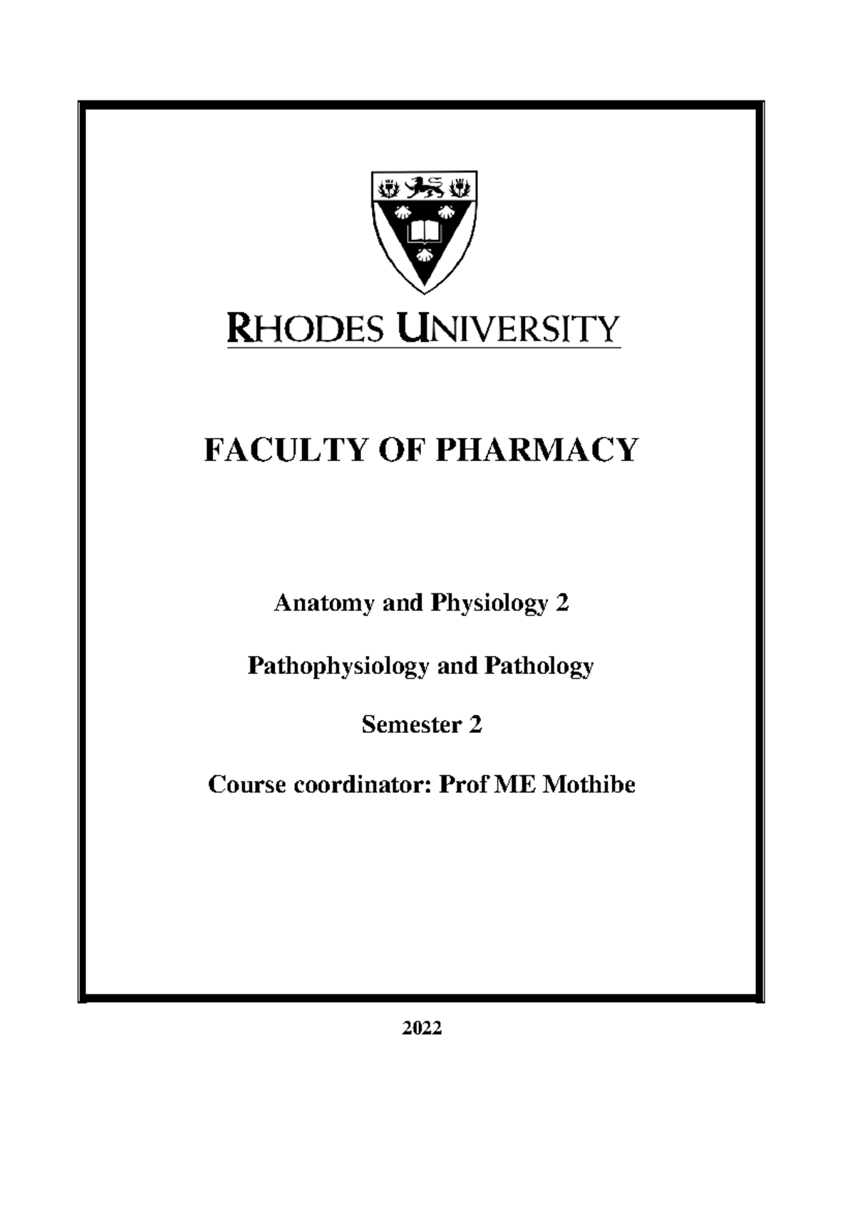 Pathophysiology Pathology Course Guide 2022 - FACULTY OF PHARMACY ...