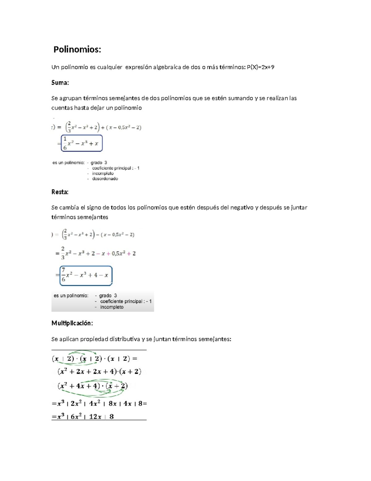 Resumen matematica - Polinomios: Un polinomio es cualquier expresión ...