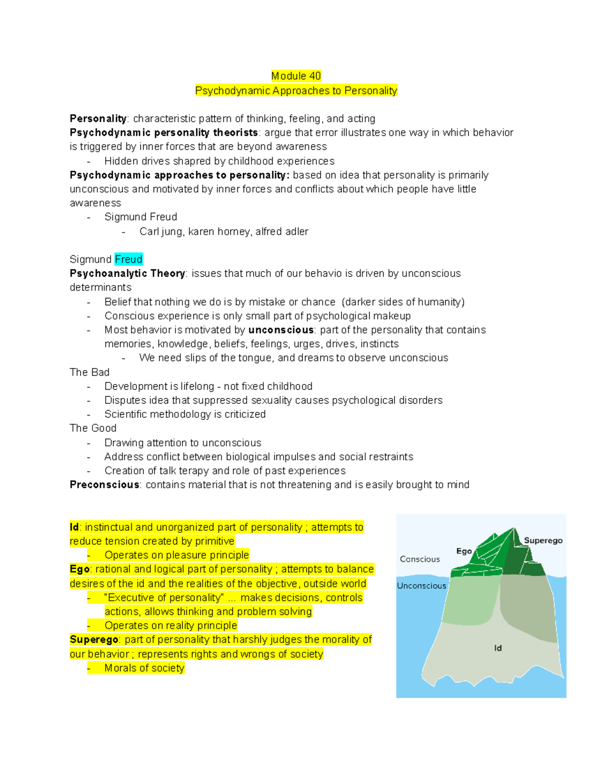 Personality Information - Module 40 Psychodynamic Approaches to ...