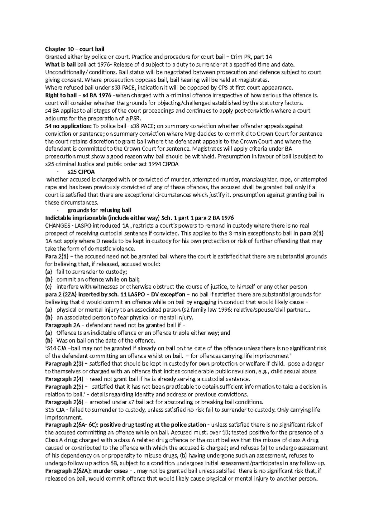 bail - outline and procedure - Chapter 10 – court bail Granted either ...