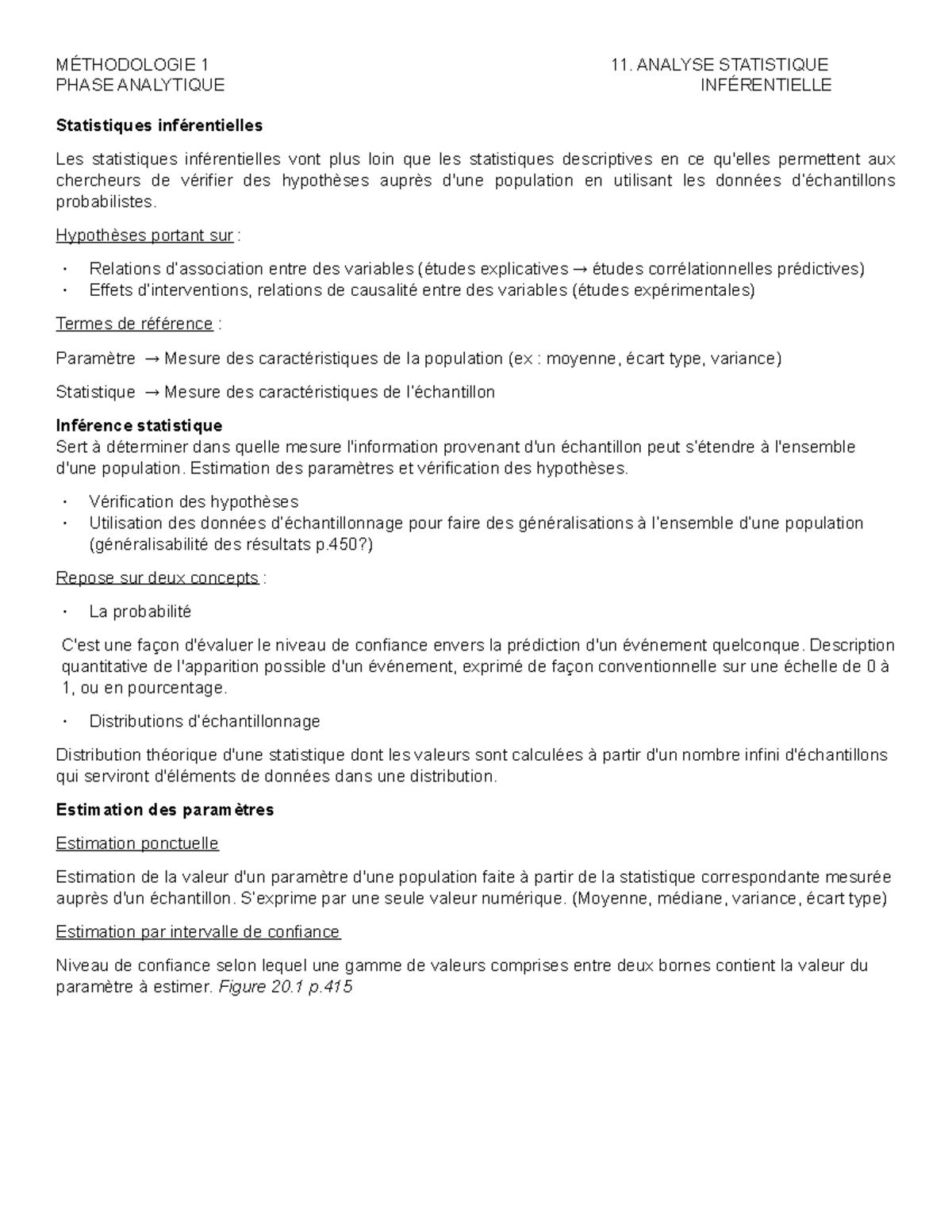 11 - Phase analytique - Statistiques inférentielles - PHASE ANALYTIQUE ...