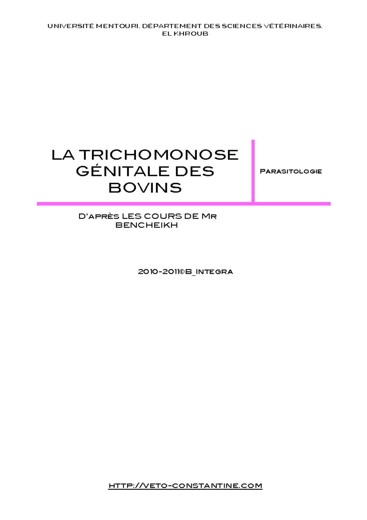 17 Trichomonose génitale bovine - - Studocu