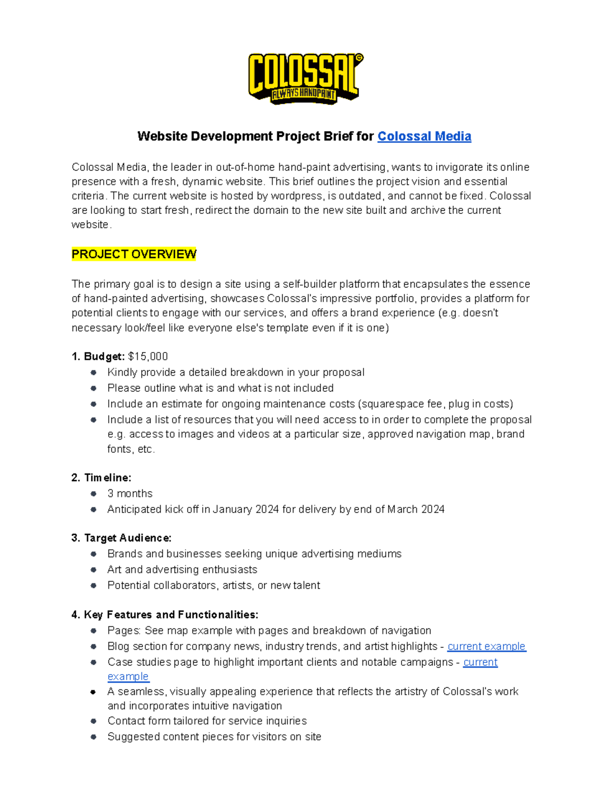 Website Development Project Brief for Colossal Media - This brief ...