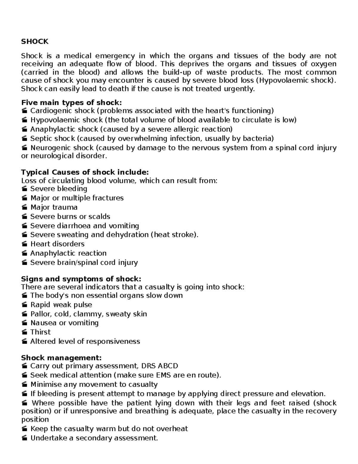 Shock, HEAD Injury, Spinal Injury, Concussion - SHOCK Shock is a ...