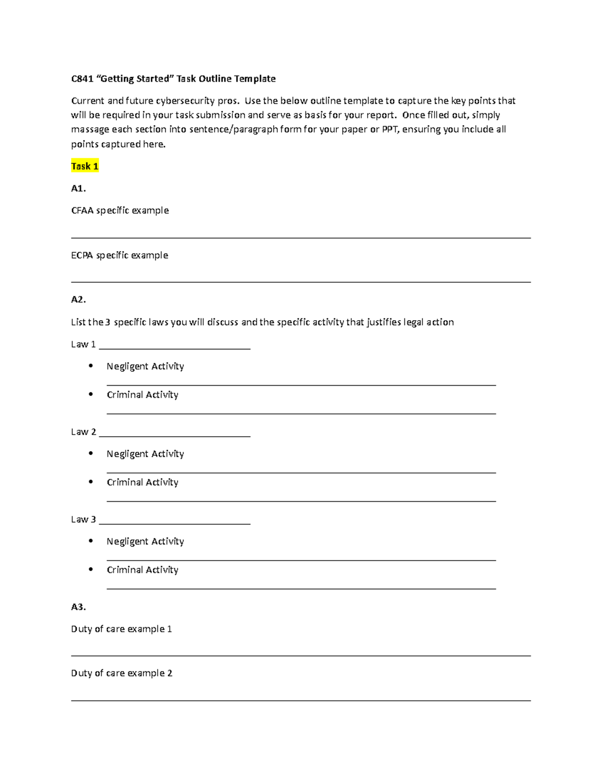 C841 Task Outline Form (IHP4) - C841 “Getting Started” Task Outline ...