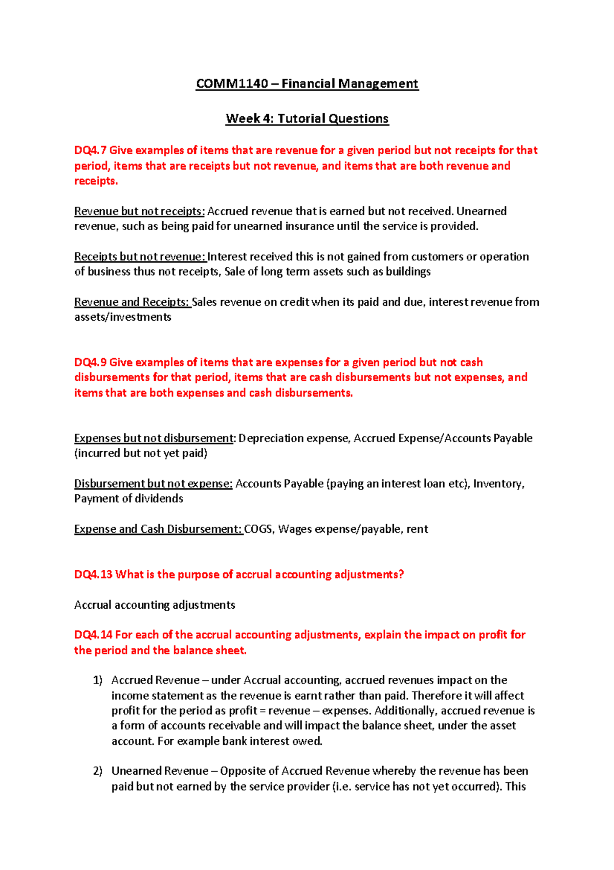 Week 4 Homework - COMM1140 - COMM1140 – Financial Management Week 4 ...