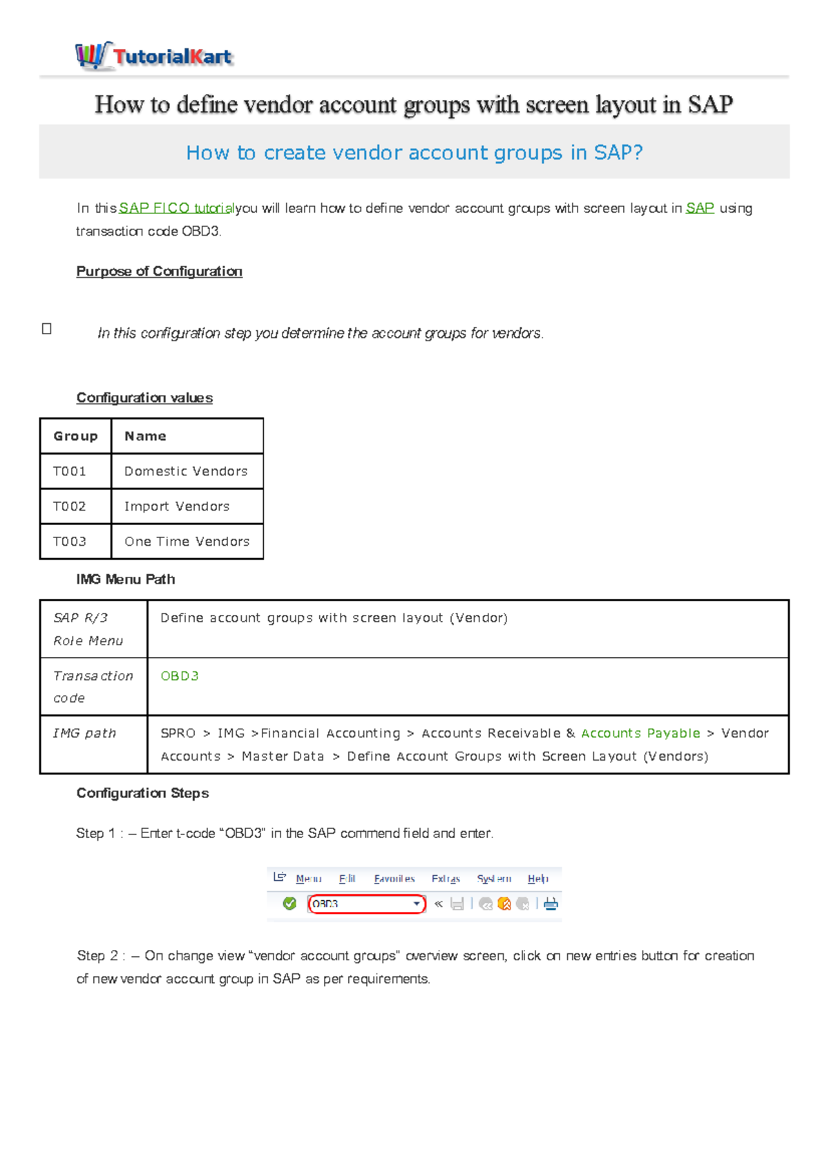 Vendor account groups with screen layout in sap - Purpose of ...