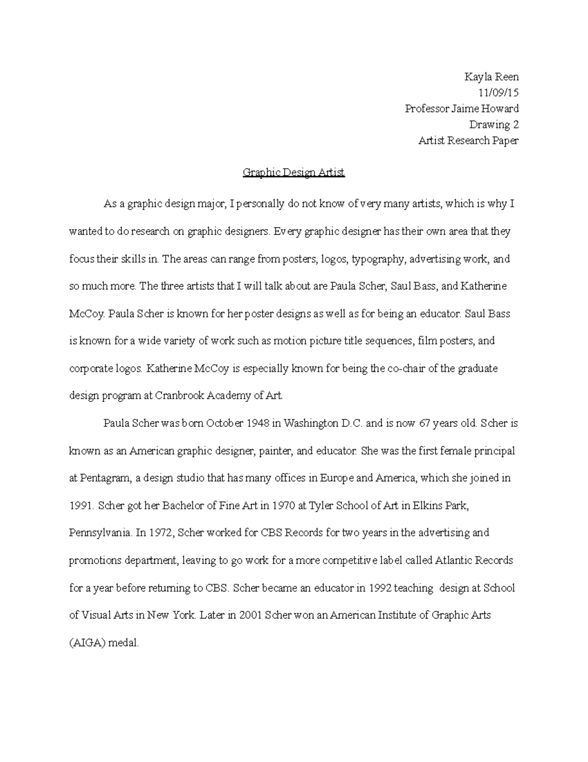 Artist Research Paper - DRAW 101 - SCAD - Studocu