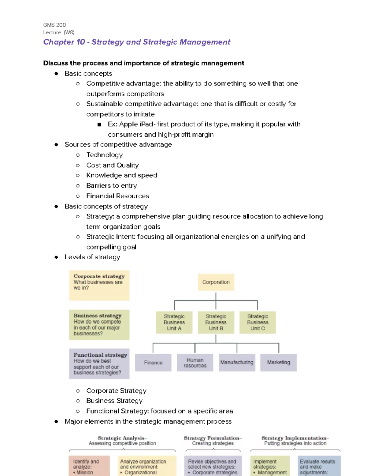 Ch10 Strategy and Strategic Management (W8) - GMS 200 Lecture (W8) Chapter 10 - Strategy and ...