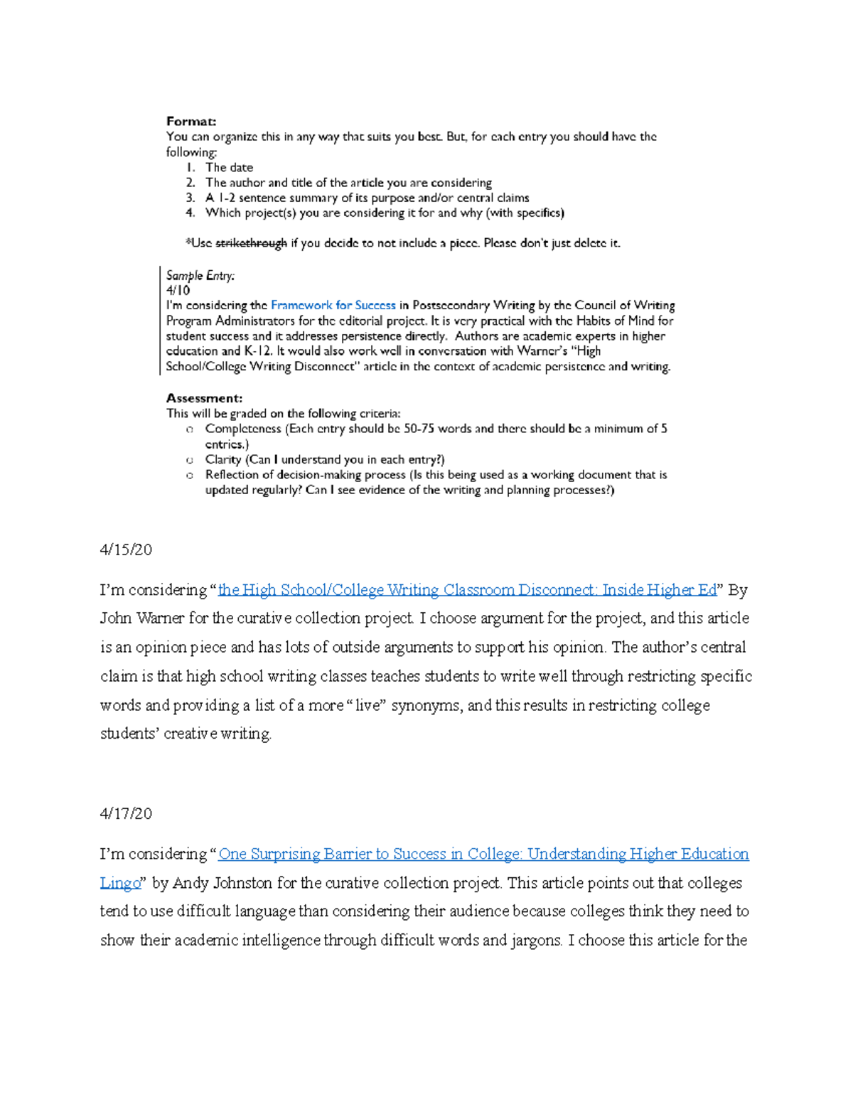 Synthesis Working Bibliography - 4/15/ I’m considering “the High School ...