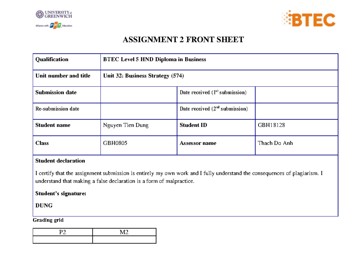búsiness and business environment - ASSIGNMENT 2 FRONT SHEET ...