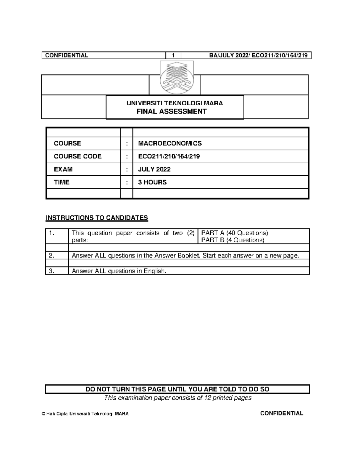 2022 JULY - PAST YEAR - UNIVERSITI TEKNOLOGI MARA FINAL EXAMINATION ...