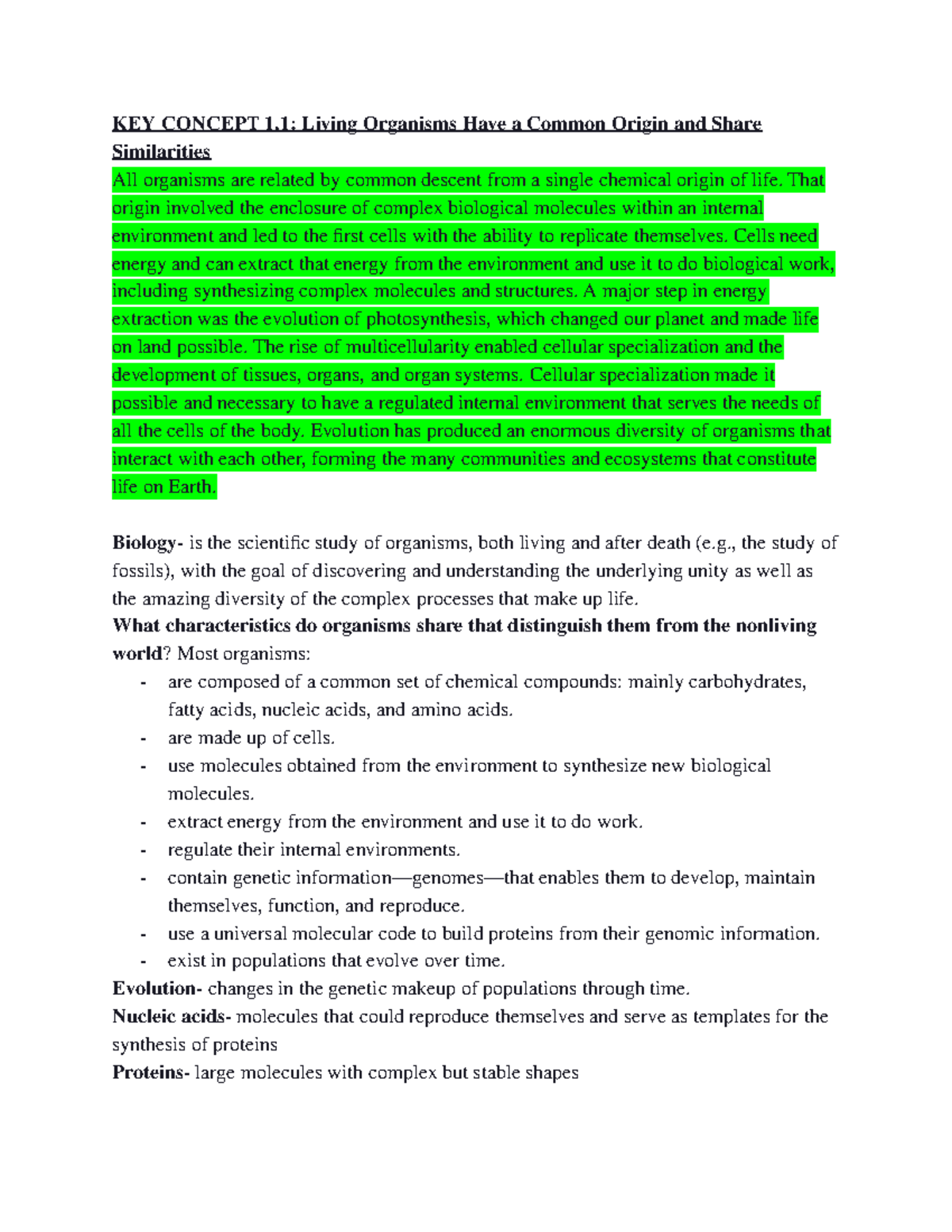 Bio 101 - Bio 101 with Dr. White. - KEY CONCEPT 1: Living Organisms ...
