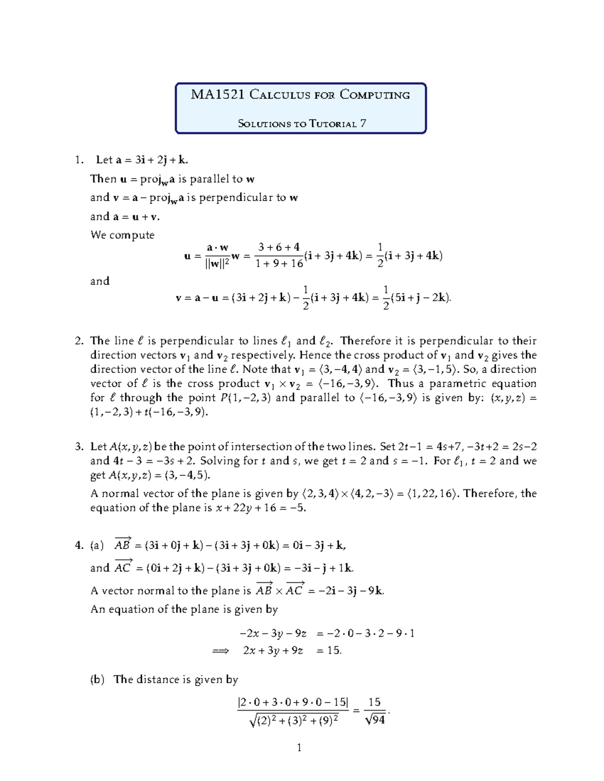 MA1521 Solution 7 - Homework - MA1521 Calculus for Computing Solutions to Tutorial 7 1. Let a ...