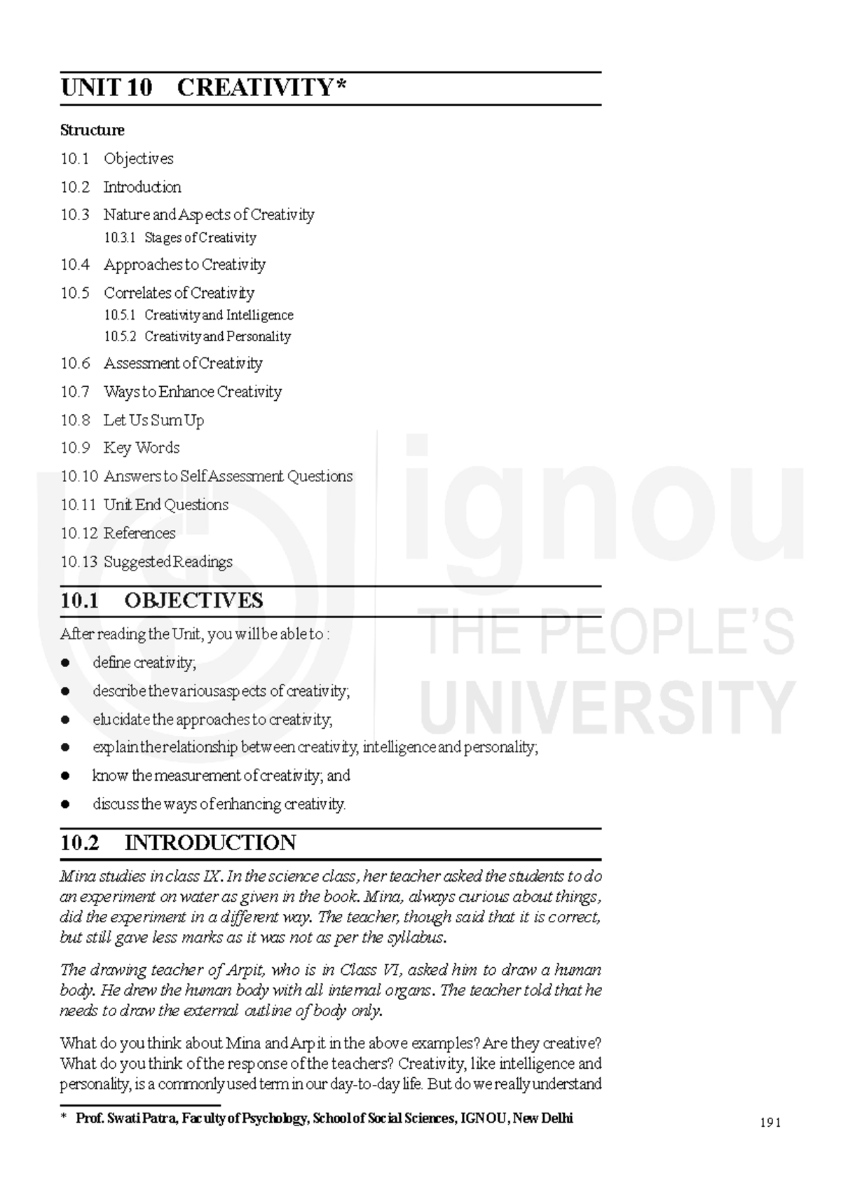 Unit-10 - notes - UNIT 10 CREATIVITY* Structure 10 Objectives 10 ...