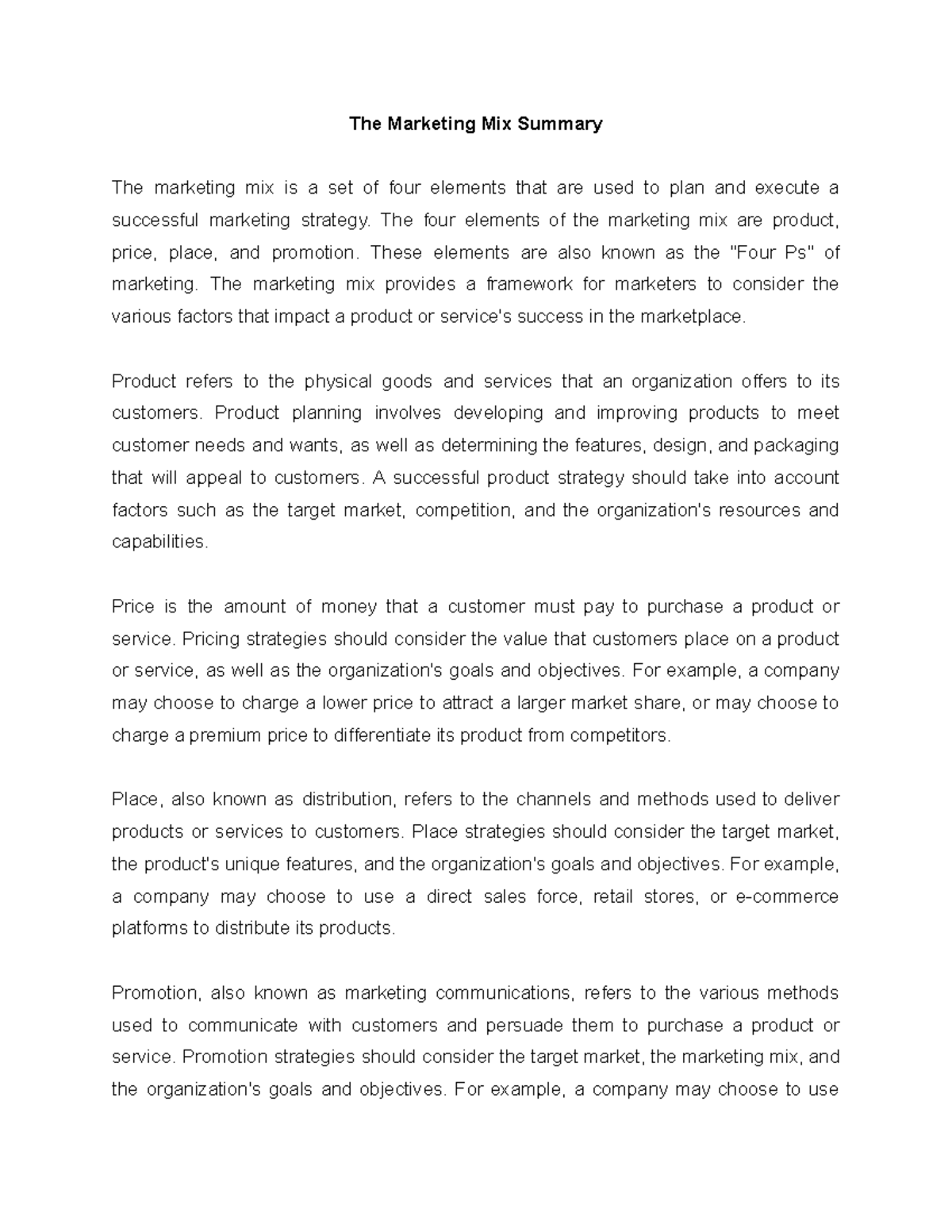 The Marketing Mix Summary The Order-to-Payment Cycle A Vital Process ...