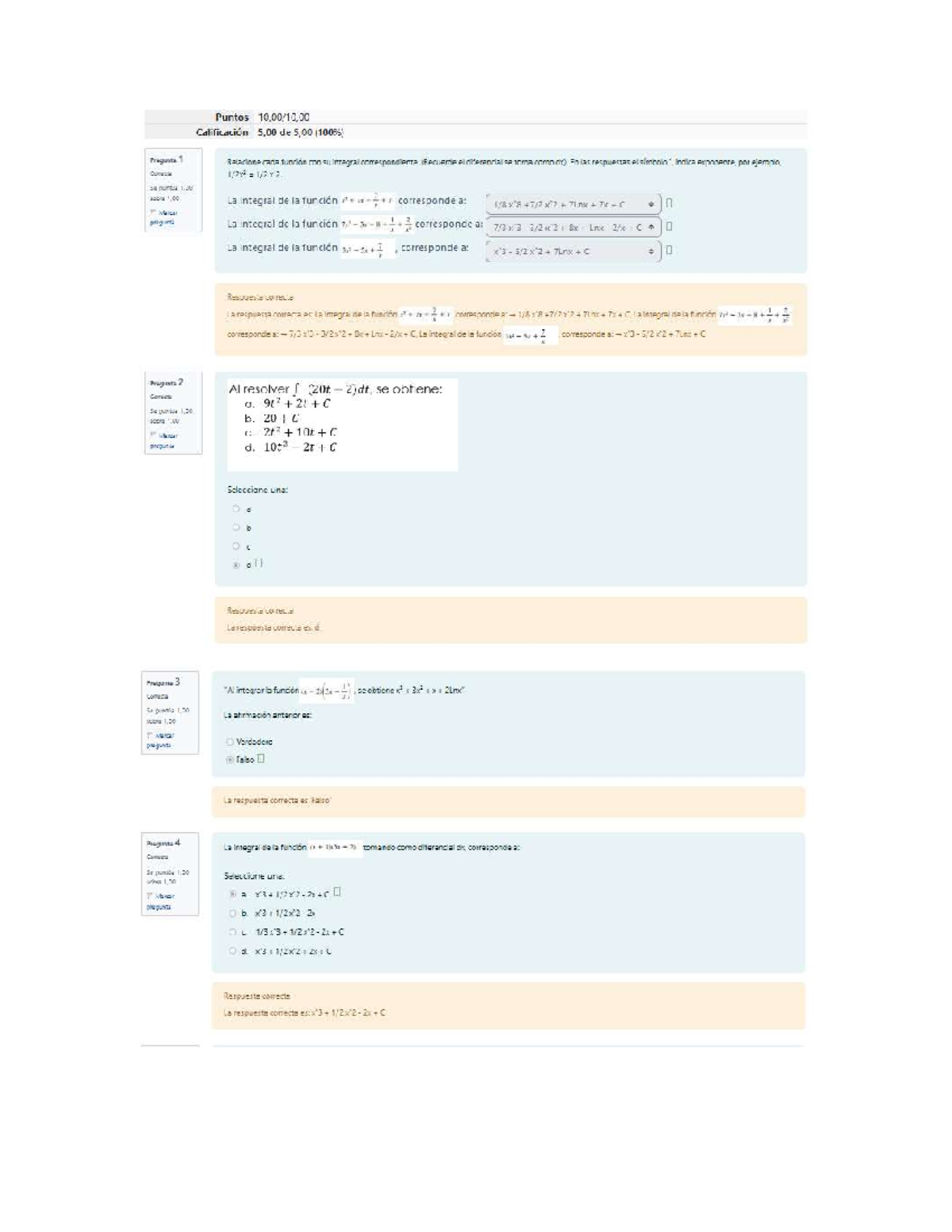 Cuestionario calculo integral dfinidas y indefinidas - Studocu