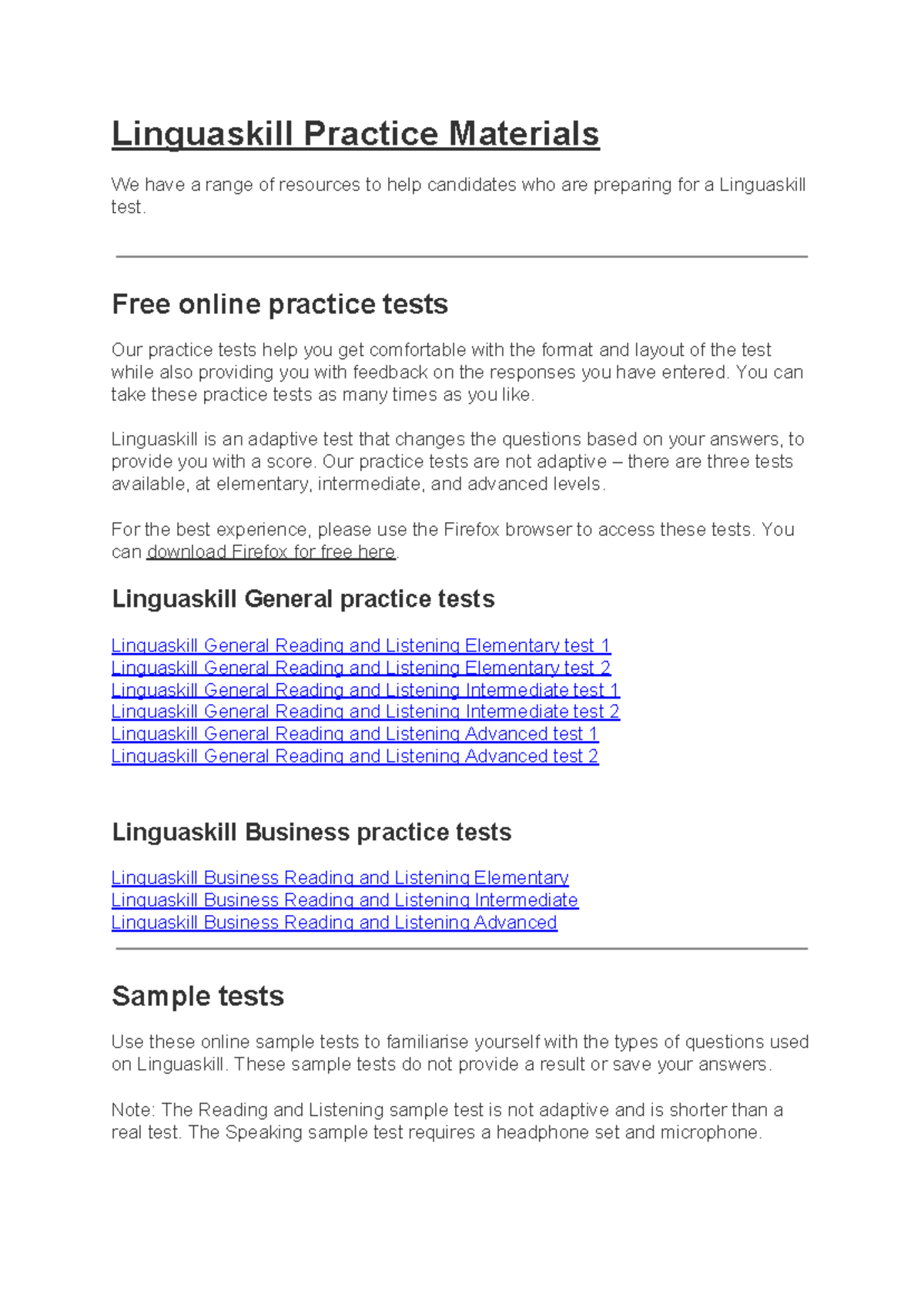 Linguaskill Practice Materials - Free online practice tests Our ...