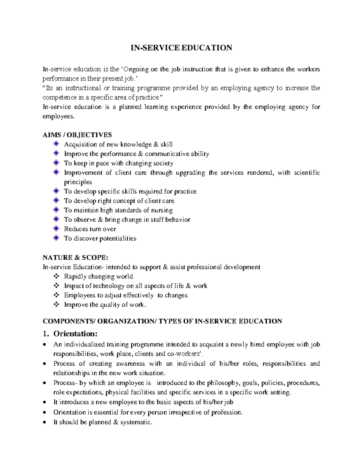 Inservice Education, Adult Learning -handout 15.9.2020 Binu - IN ...