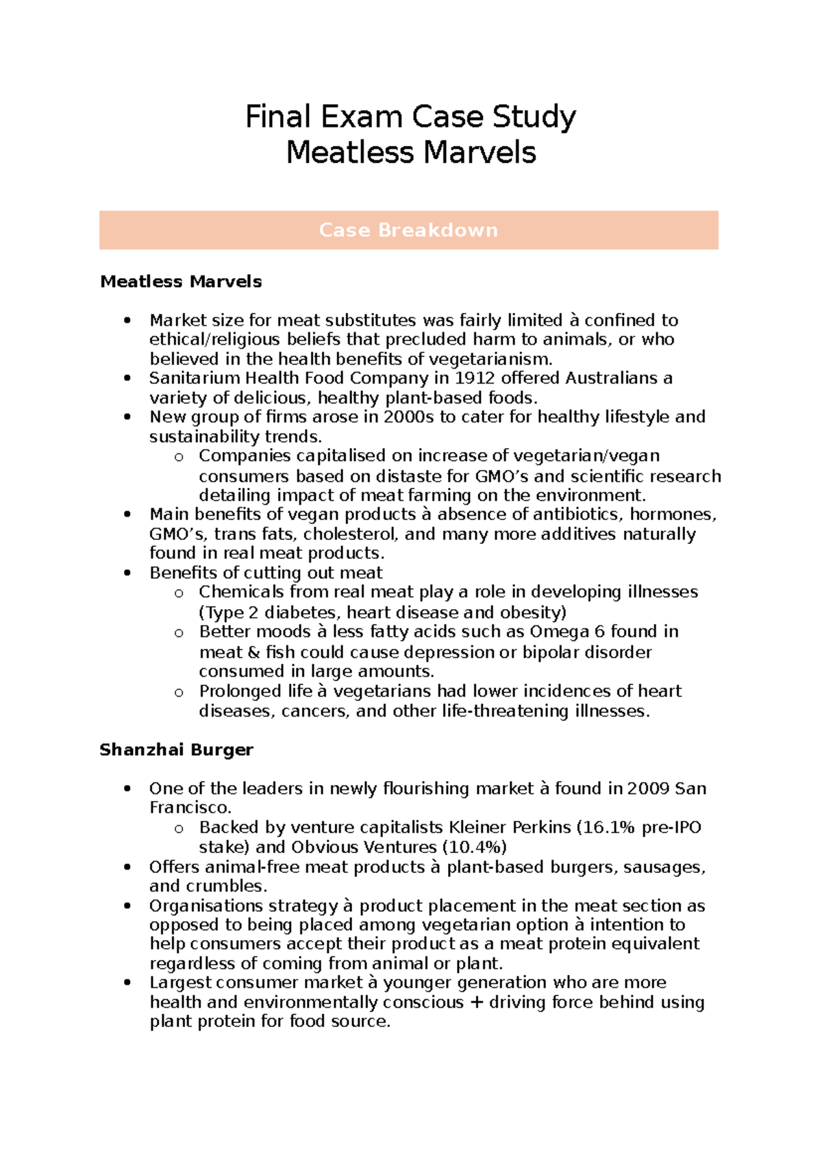 COMM1180 EXAM CASE Study - Final Exam Case Study Meatless Marvels ...