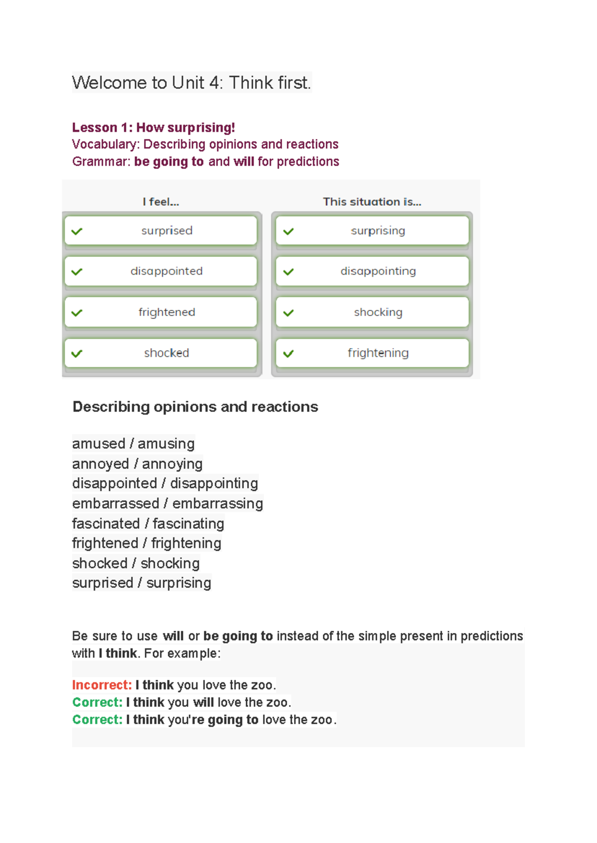 Welcome to Unit 4 Think first - Welcome to Unit 4: Think first. Lesson ...