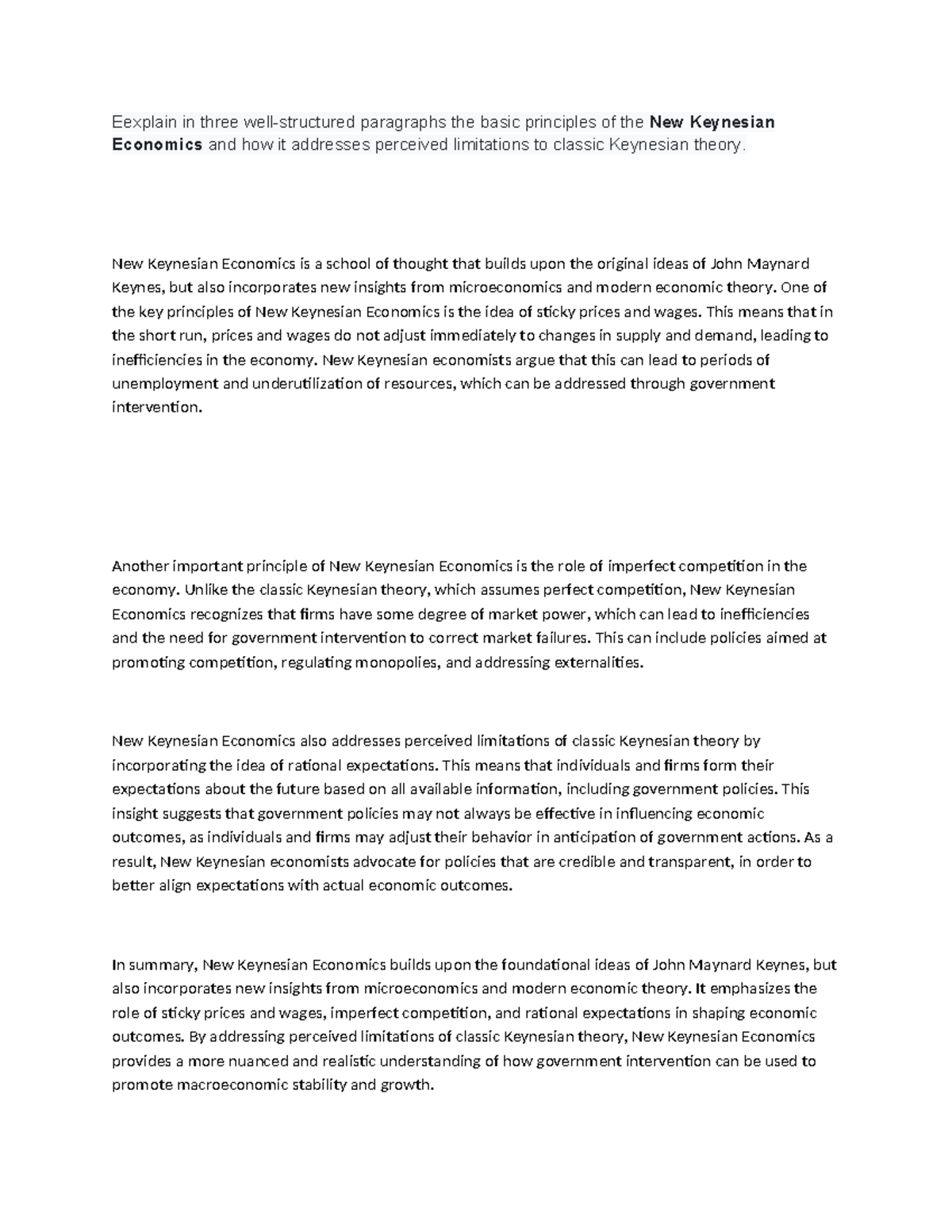 Assigment economics - 1. Eexplain in three well-structured paragraphs ...