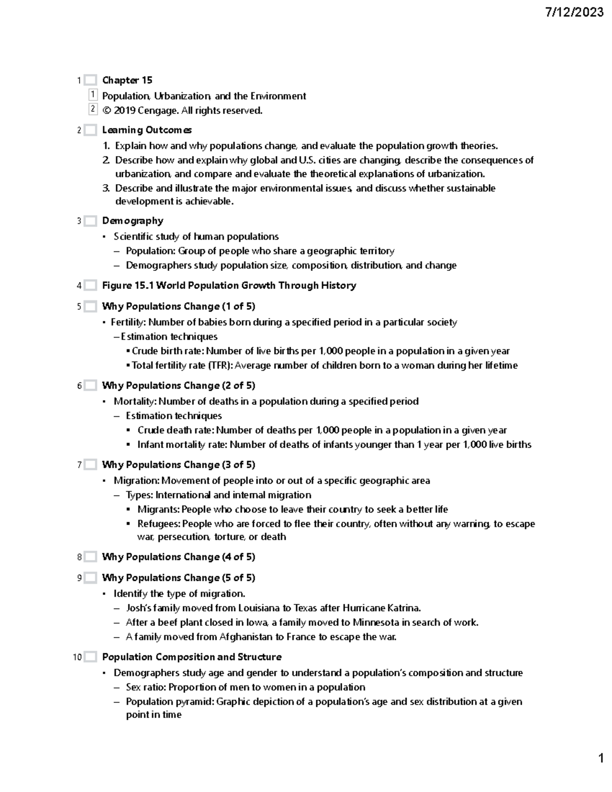 CHapter 15 - Lecture notes - Chapter 15 Population, Urbanization, and ...